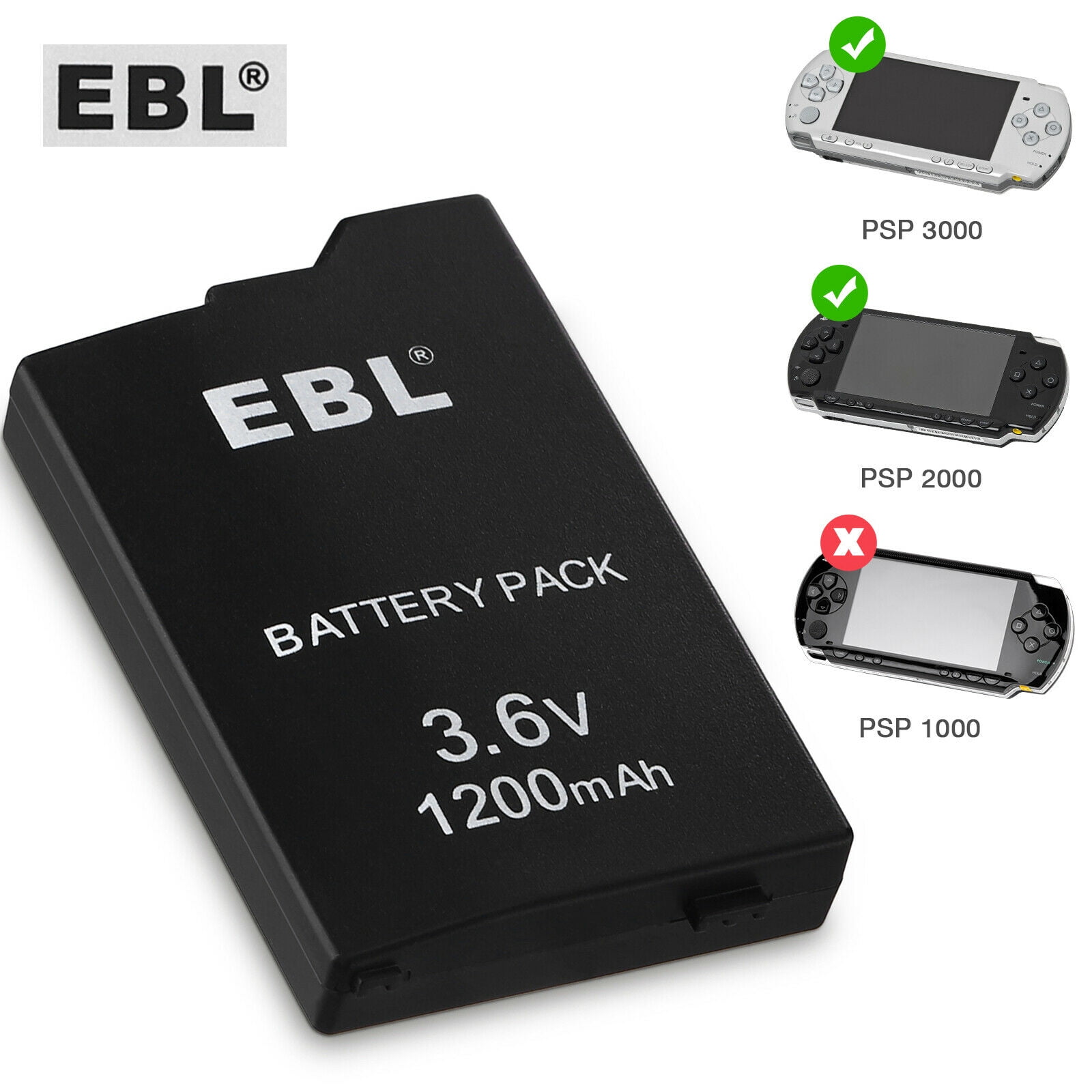 EBL 1200mAh Li-Ion Replacement Battery for Sony PSP Slim 2000/3000 ...
