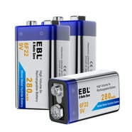 EBL 2-Pack 9V Lithium-ion Rechargeable Batteries, 600mAh, for Alarms ...