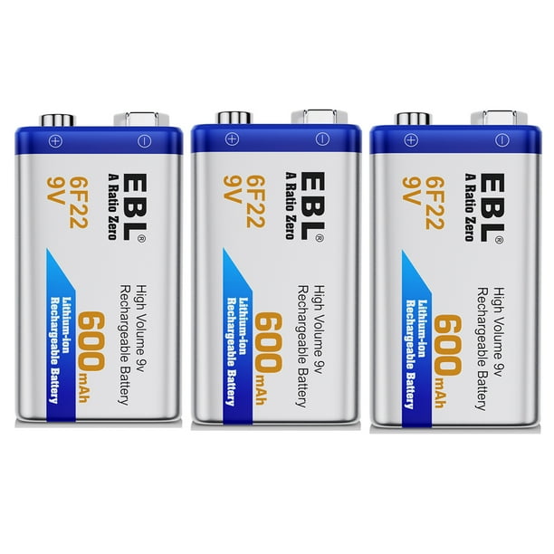 EBL 3-Pack 600mAh 9V Li-ion Rechargeable Battery - Walmart Business ...