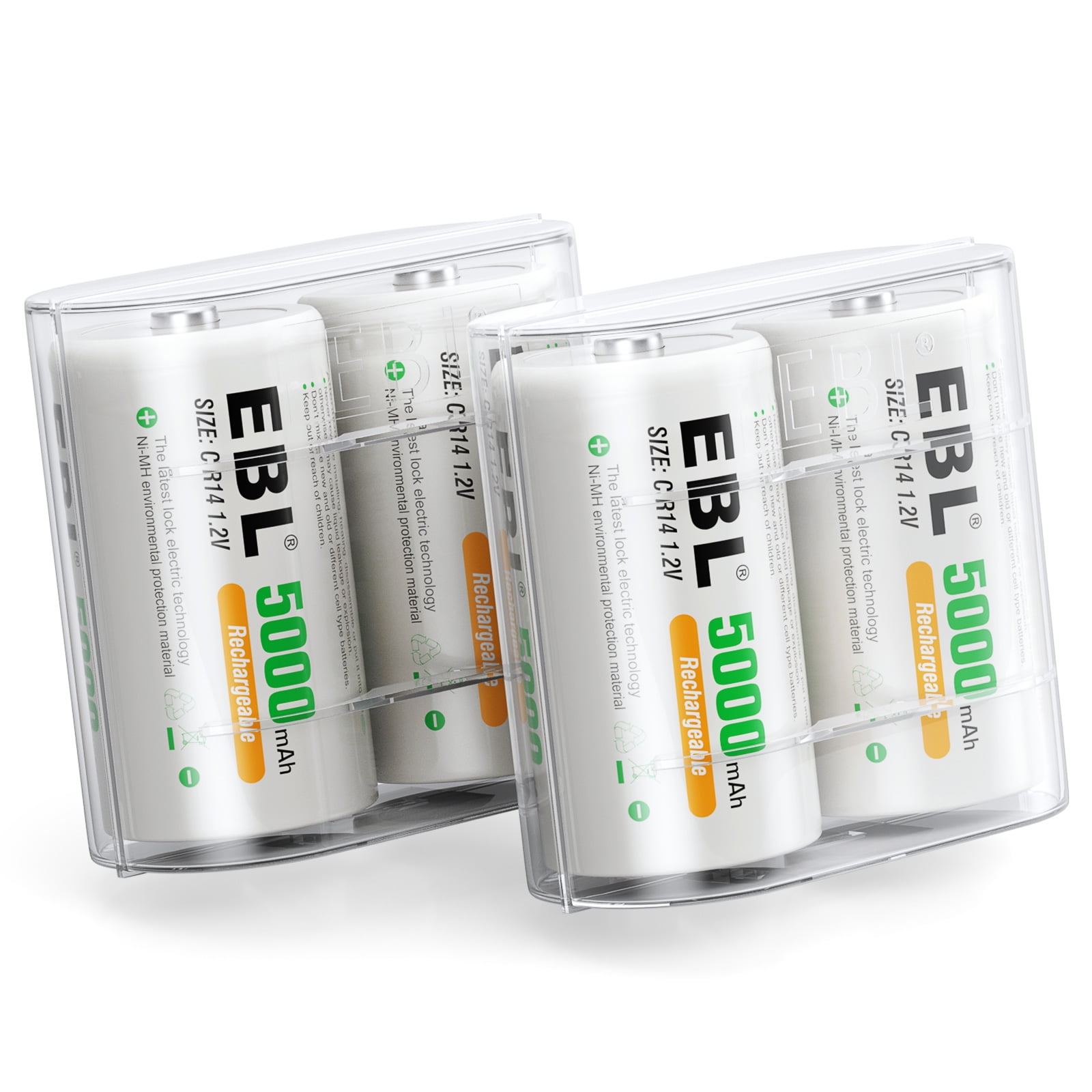 EBL 4 Pack NiMH R14 Size C Rechargeable 5000mAh Batteries for ...