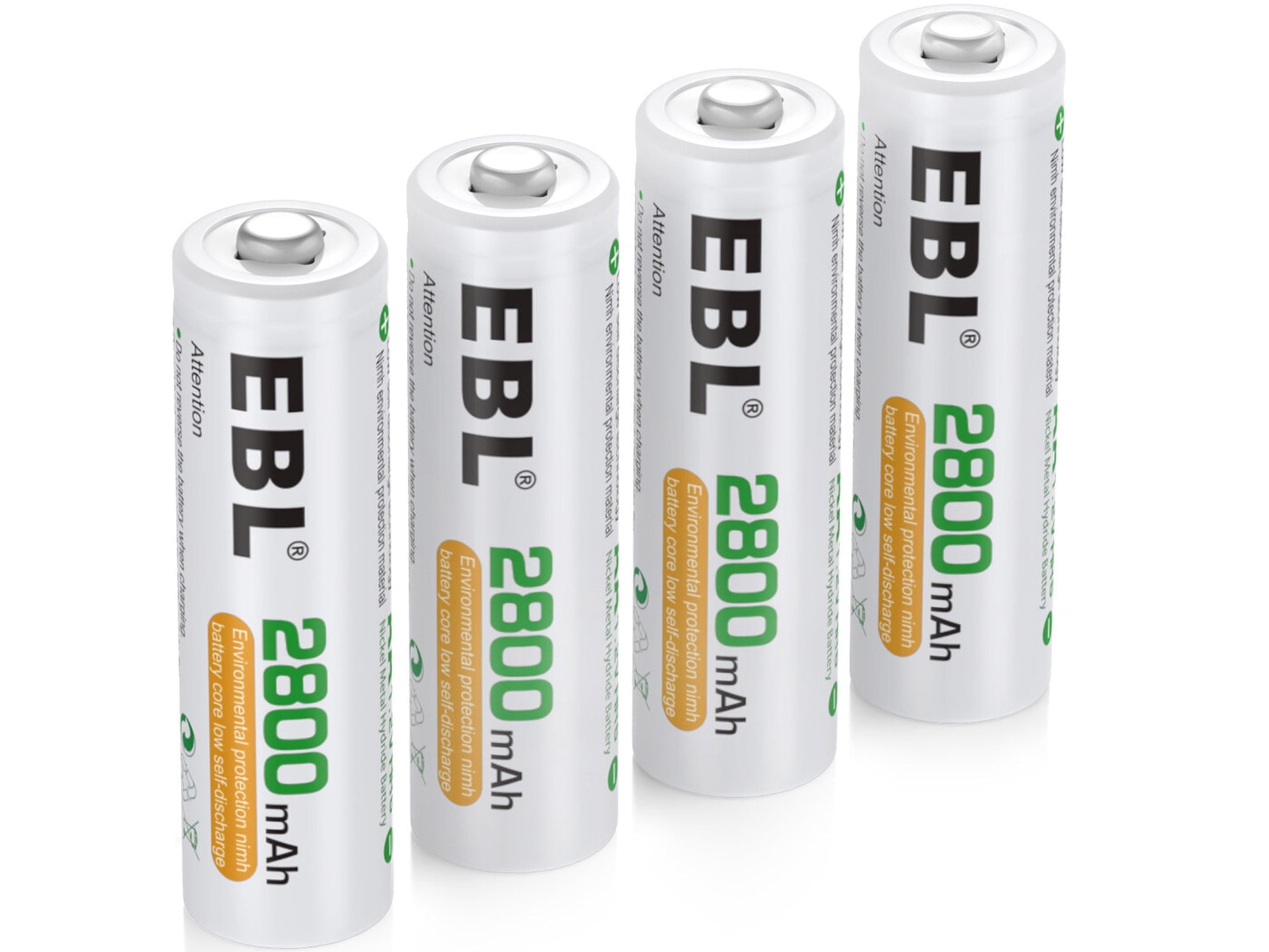 EBL Rechargeable AA NiMH Batteries Set, 2800mAh 4 Pack + Storage Case ...