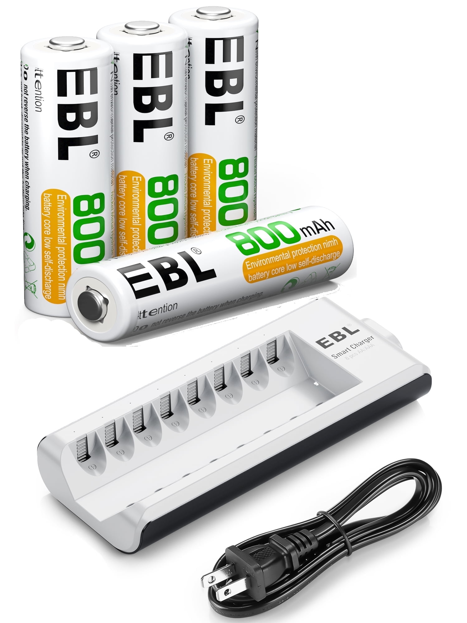 EBL Rechargeable AAA Batteries (4 Pack) with 8-Bay Charging Station ...