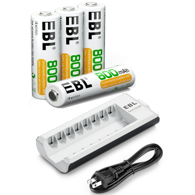 EBL Rechargeable AAA Batteries (4 Pack) + 8 Bay Battery Charger for Ni-MH Ni-CD AA AAA Batteries ...
