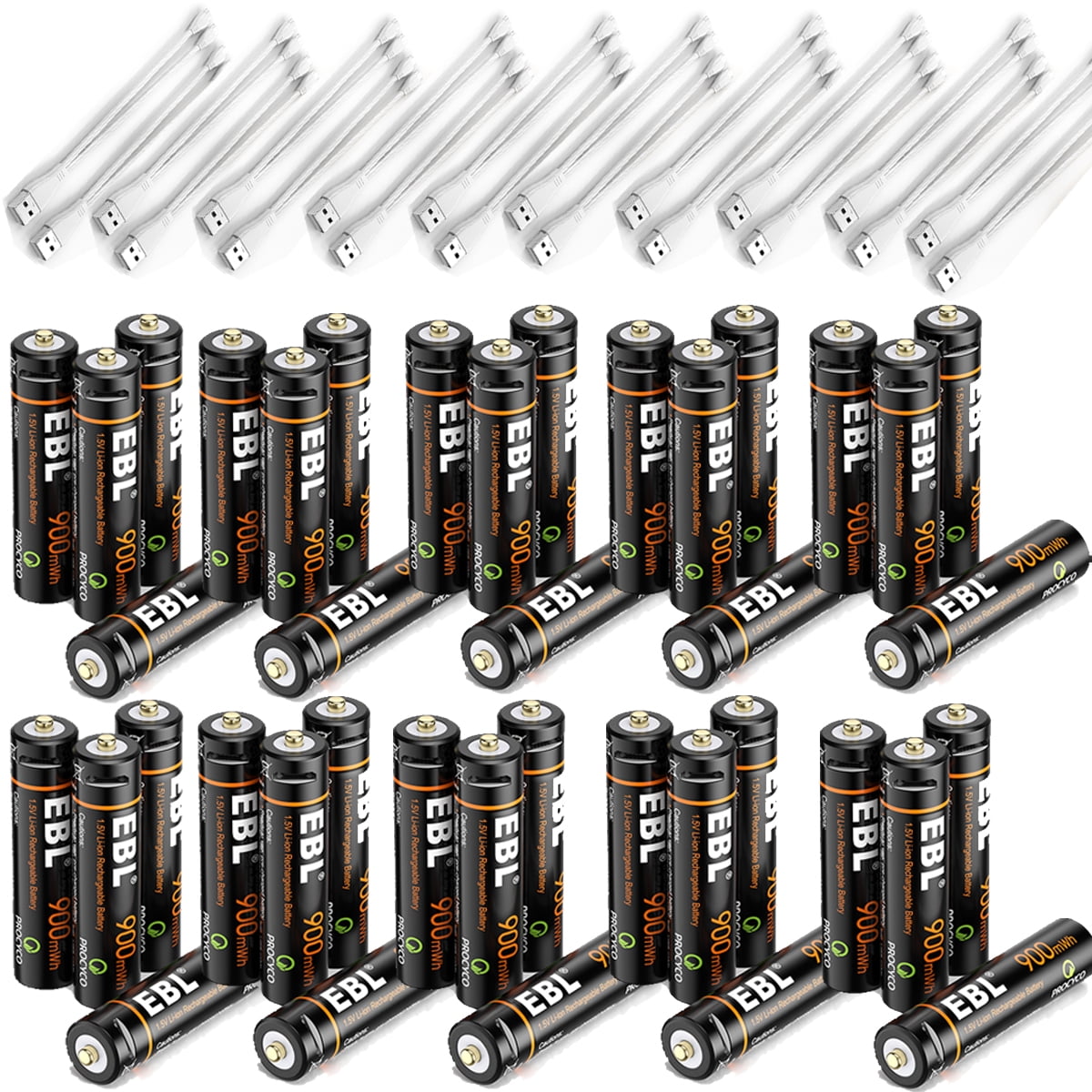 EBL 40 Pack USB Rechargeable AAA Lithium-Ion Batteries 1.5V AAA Battery ...