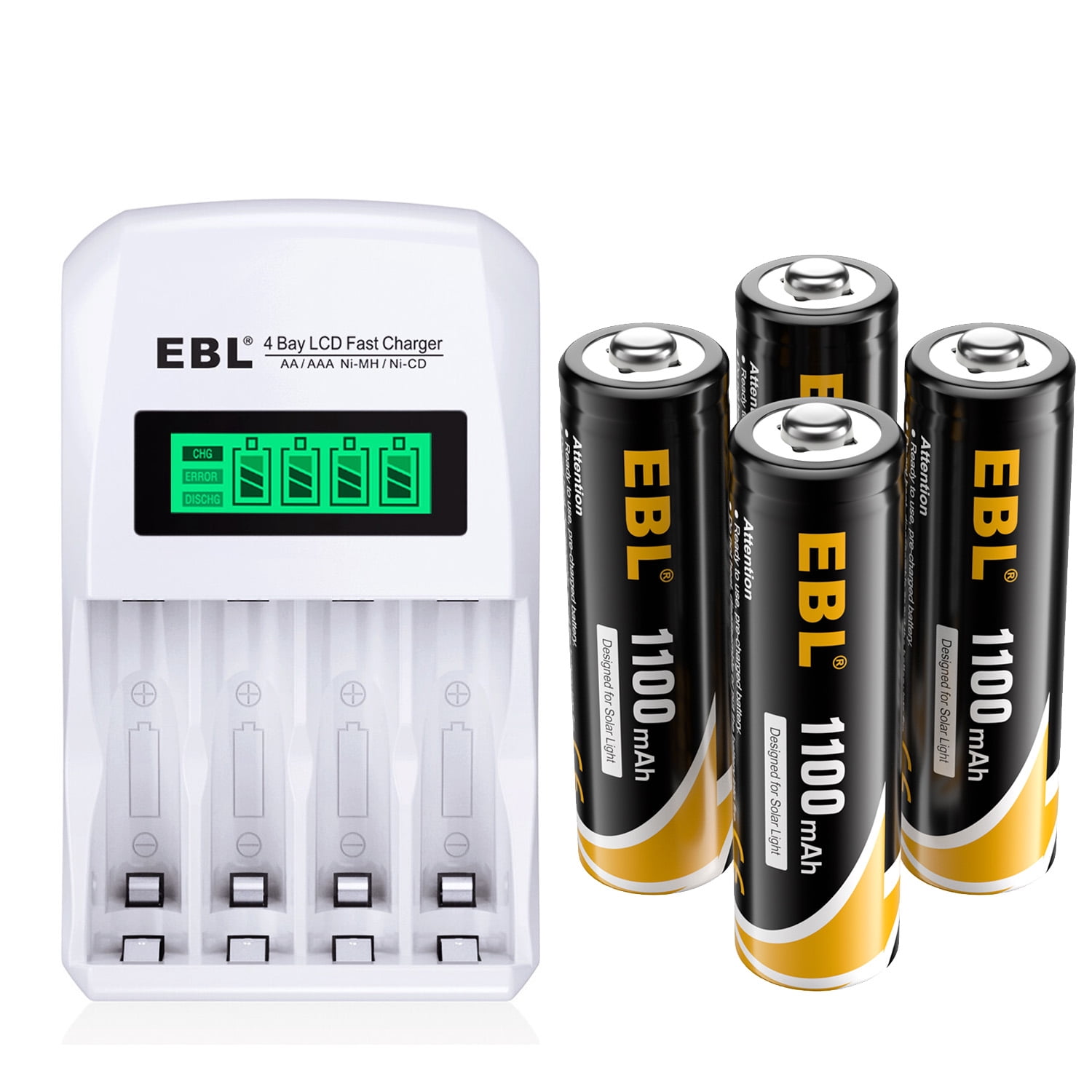 EBL 4Packs AA 1100mAh Rechargeable Batteries 1.2v NiCd Battery for ...