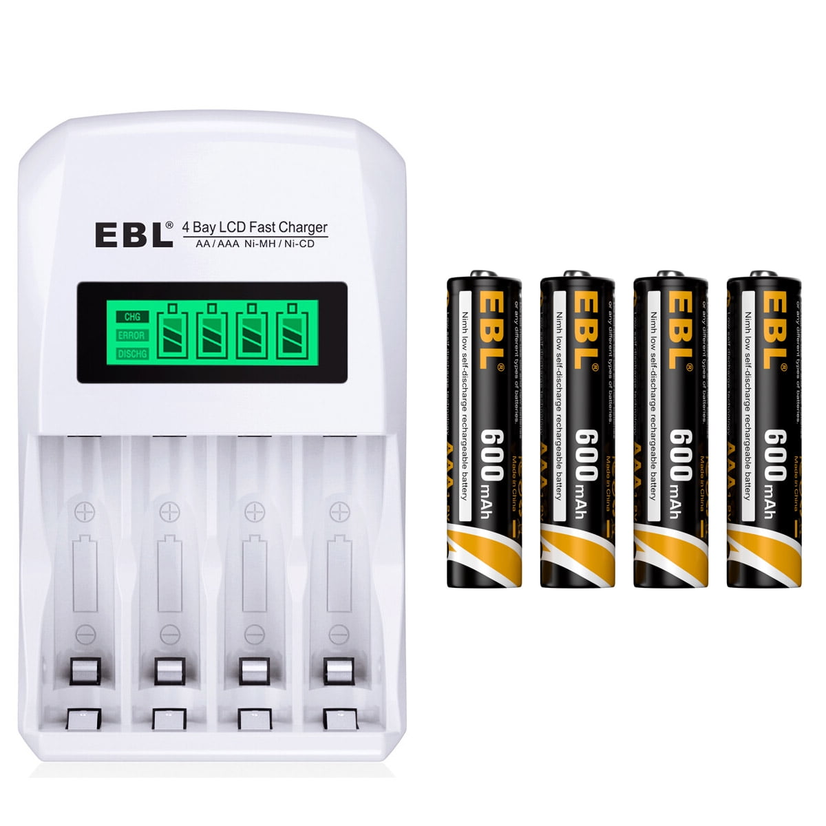 EBL 4Packs AAA 500mAh Rechargeable Batteries 1.2v NiCd Battery for ...