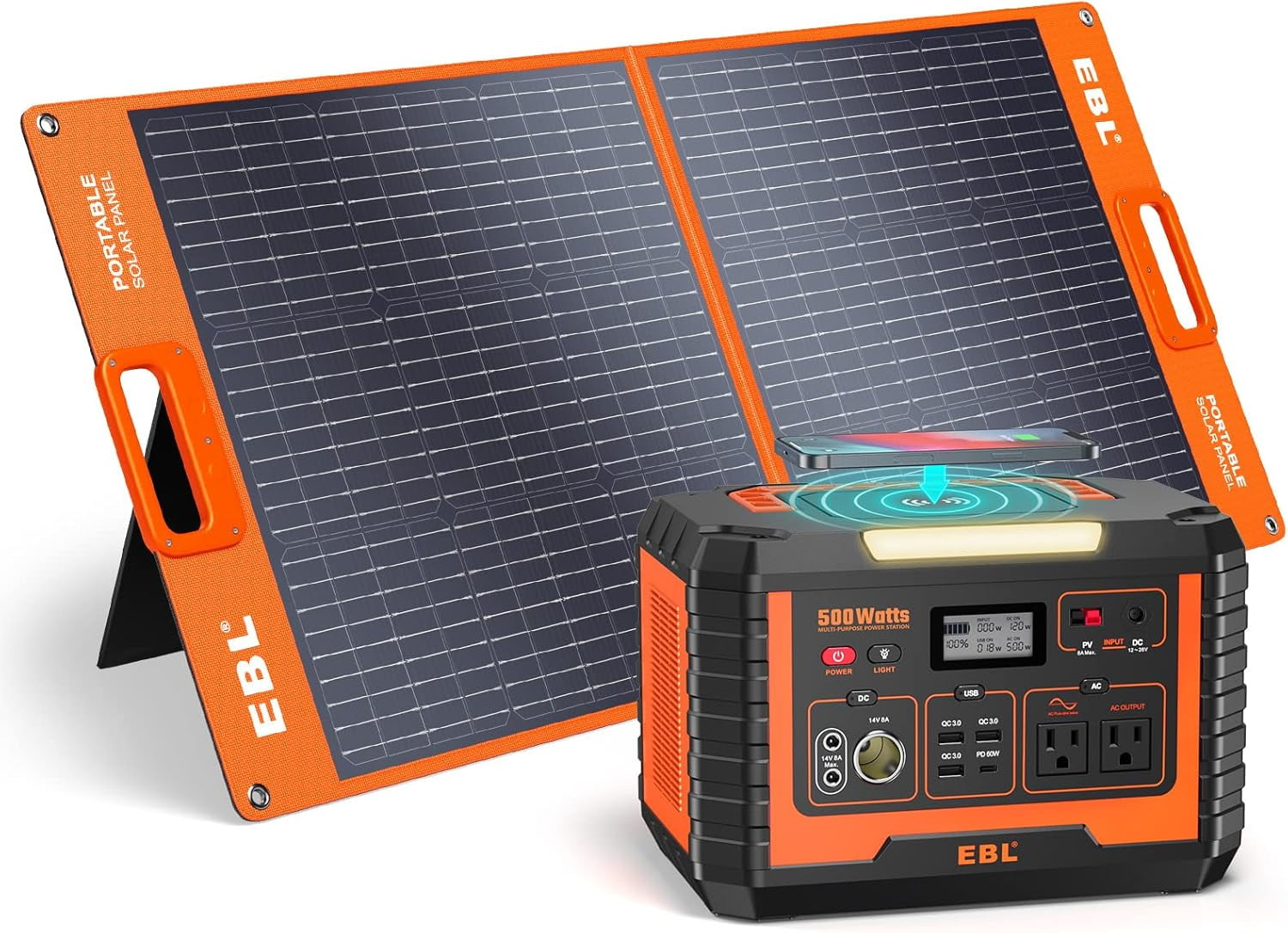 EBL 500W Portable Power Station with 100W Portable Solar Panel, 519.4Wh ...