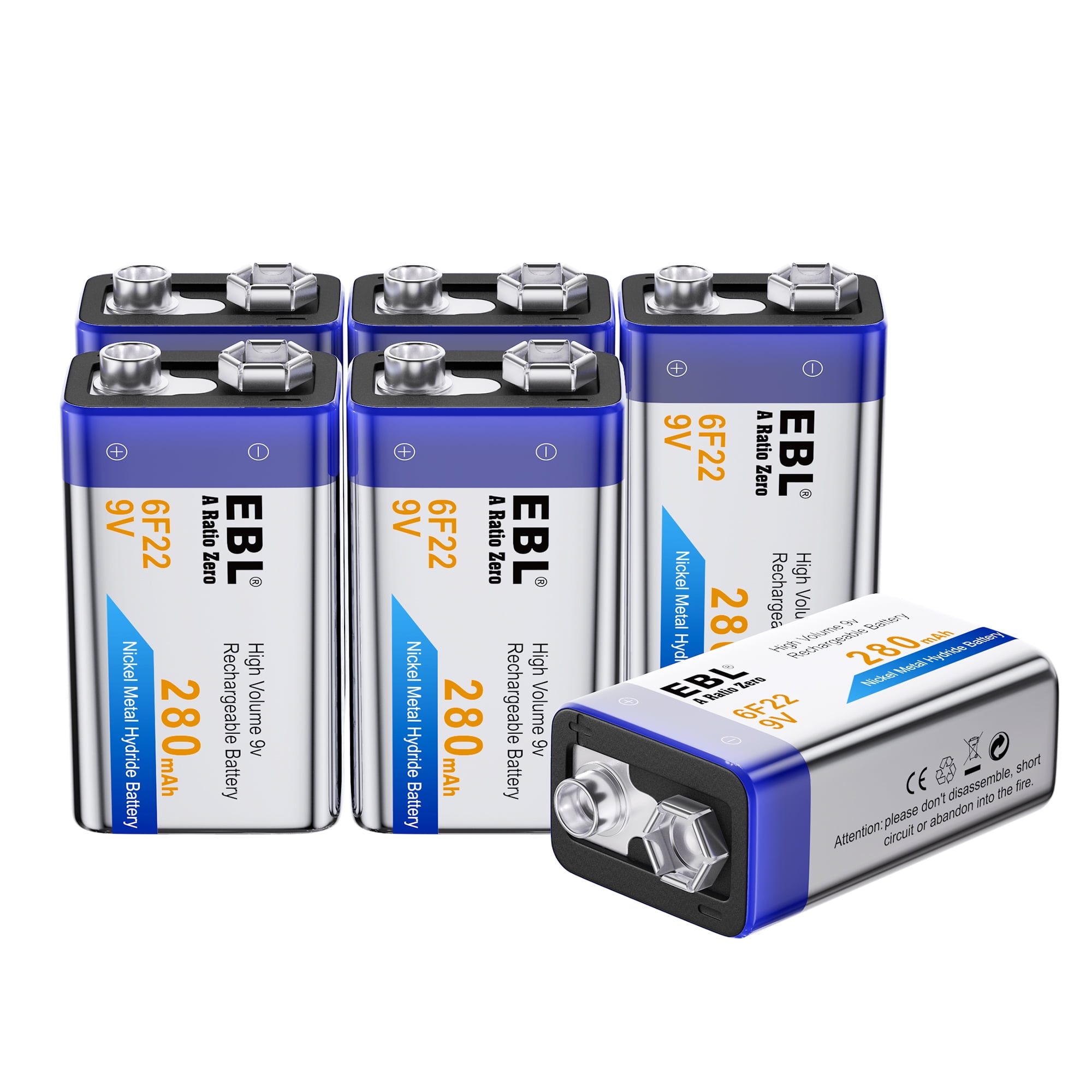 EBL 6-Pack 9V 280mAh Rechargeable Batteries for Toy Camera - Walmart.com