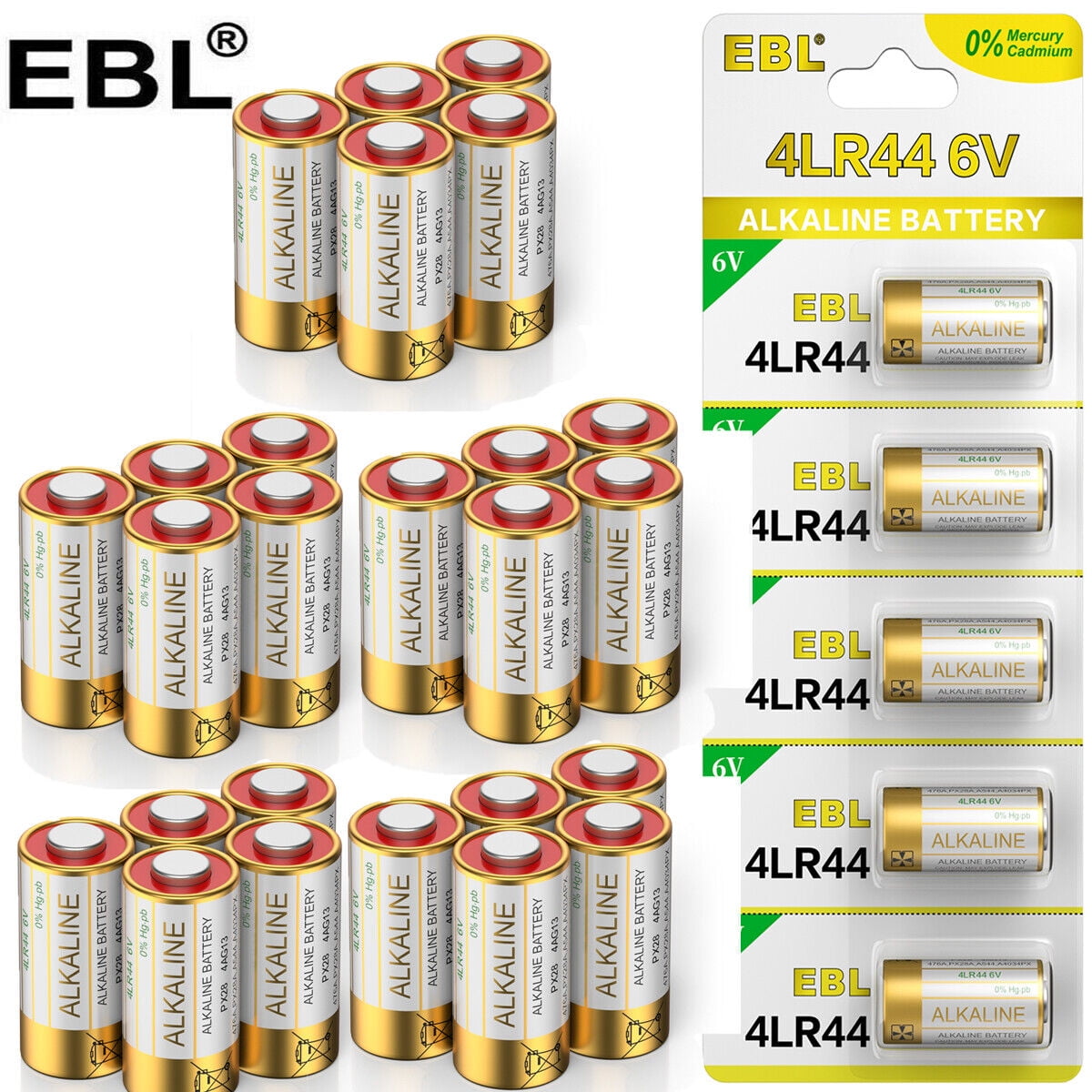 EBL 6 Volt Battery 4LR44 Dog Collar Batteries (25 Pack) 6V Alkaline ...