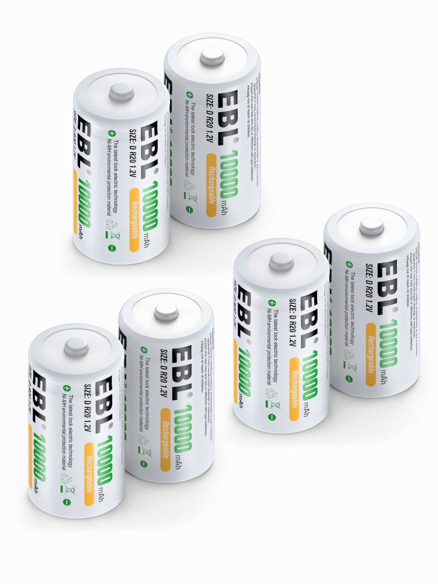 EBL 6Pcs 10000mAh Ni-MH C D Size Cell Rechargeable Batteries - Walmart ...