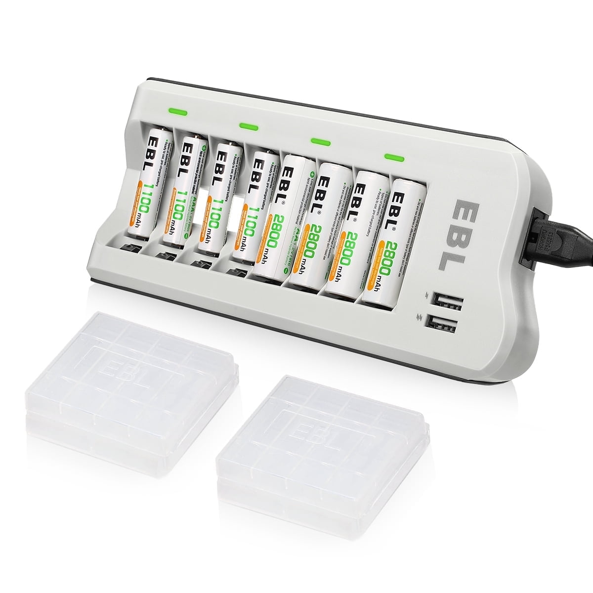 EBL 8 Bay Battery Charger with AA Rechargeable Batteries & Nimh AAA ...