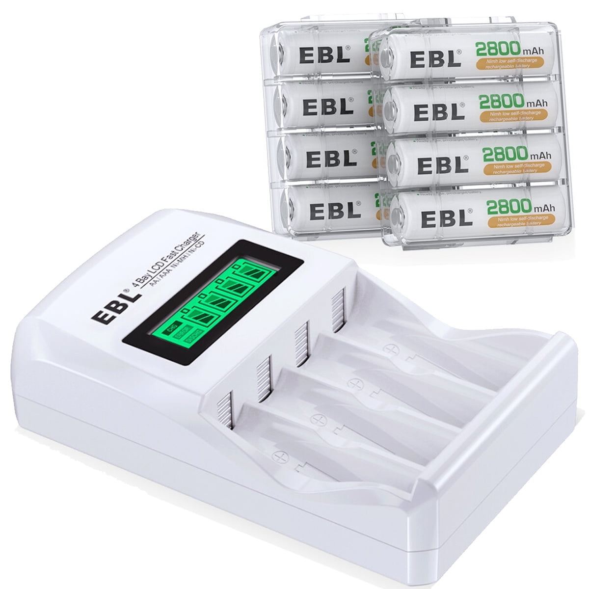 EBL 8-Pack 2800mAh Rechargeable AA Batteries with LCD Smart Battery ...