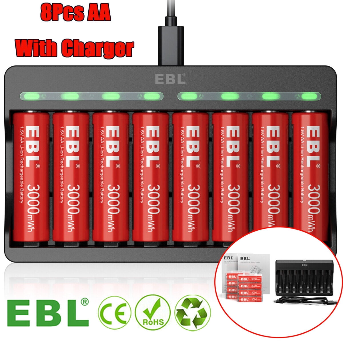 EBL 8 Pack Rechargeable Lithium AA Batteries, 1.5V AA Li-ion Batteries ... EBL 8 Pack Rechargeable Lithium AA Batteries, 1.5V AA Li-ion Batteries ...