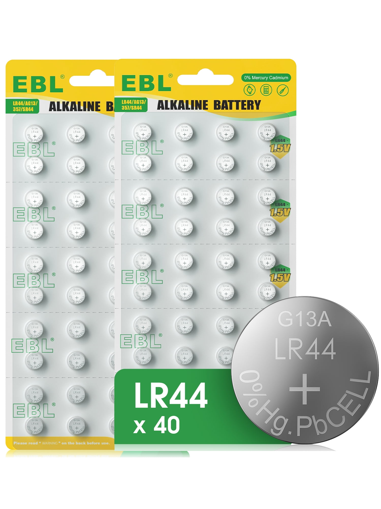 EBL 80 Pack LR44 AG13 357 SR44 303 A76 Alkaline Battery 1.5V Button ...