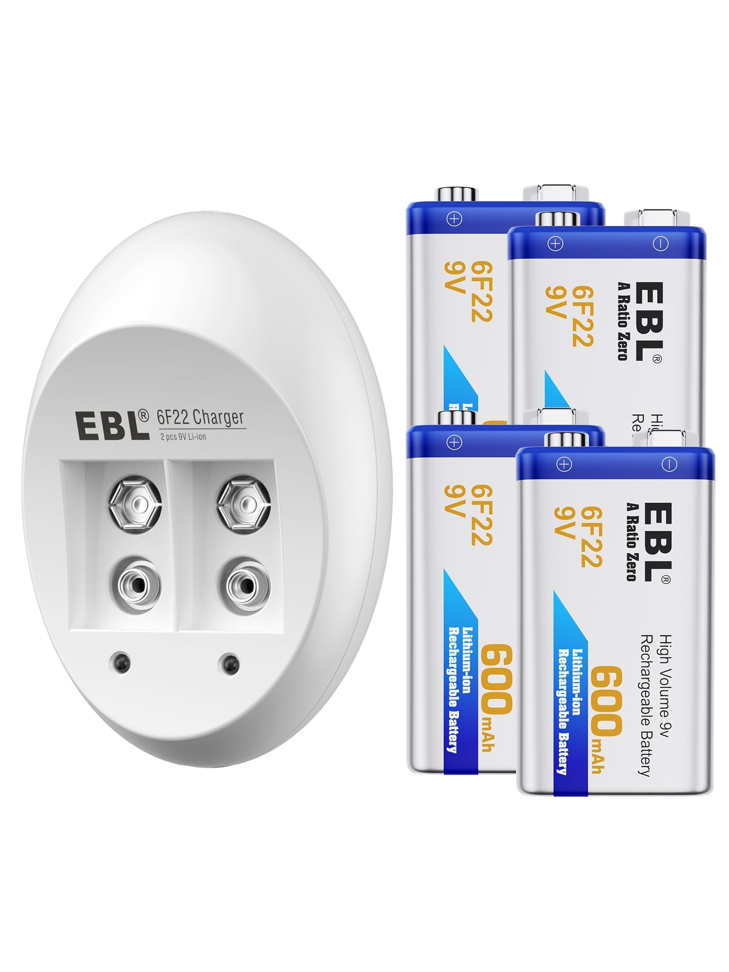 EBL 4Pack 9V Batteries Li-ion 9 Volt Rechargeable Batteries with 9V ...