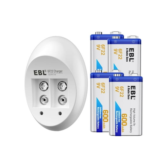 EBL 4Pack 9V Batteries Li-ion 9 Volt Rechargeable Batteries with 9V ...