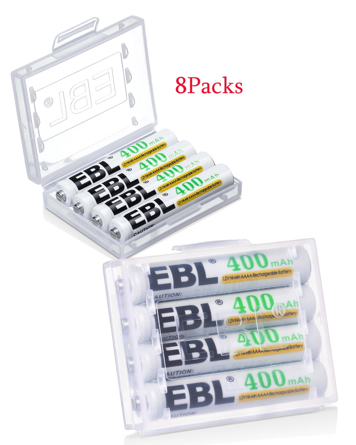 EBL 8Packs AAAA Rechargeable Batteries, 1.2V 400mAh Ni-MH AAAA ...
