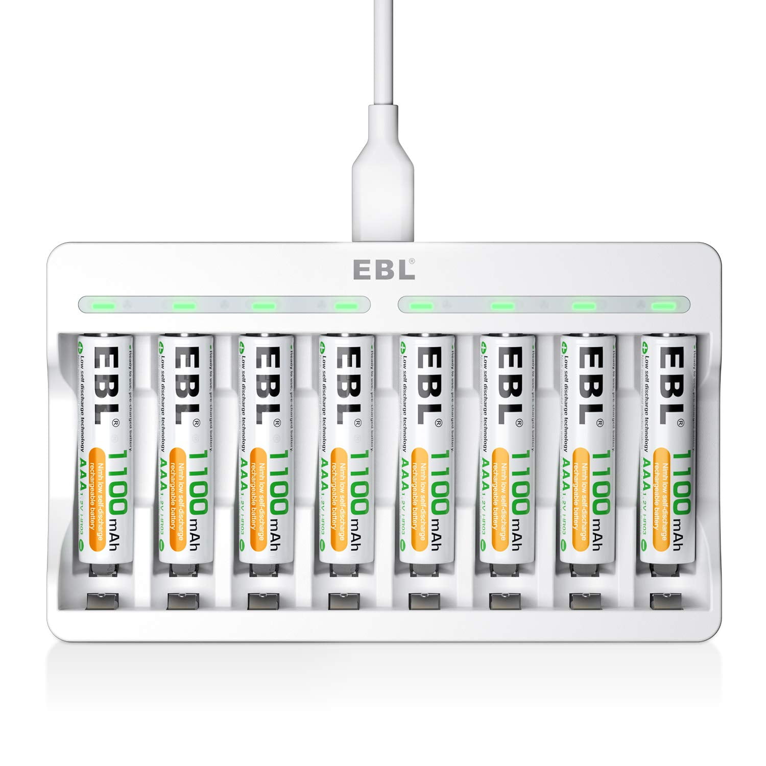 EBL 8pcs Rechargeable AAA Batteries 1100mAh and 8 Slot AA AAA ...