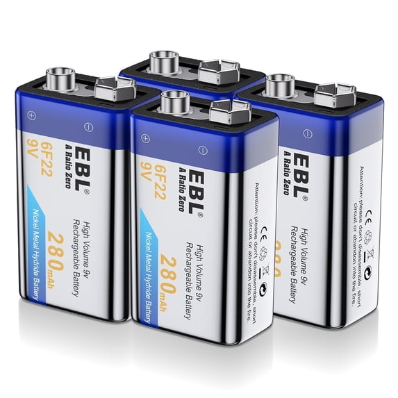 EBL, Rechargeable 9V Batteries, 280mAh, Ni-MH, 4 Pack - Walmart.com