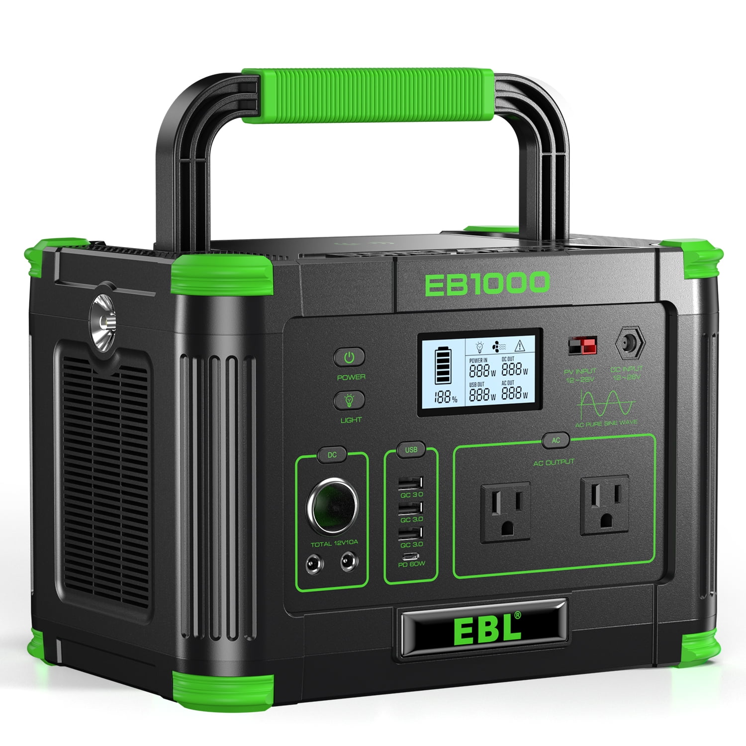 EBL 999Wh Solar Generator 1000W, Portable Power Station with 60W USB-C PD Output, 110V Pure Sine ...