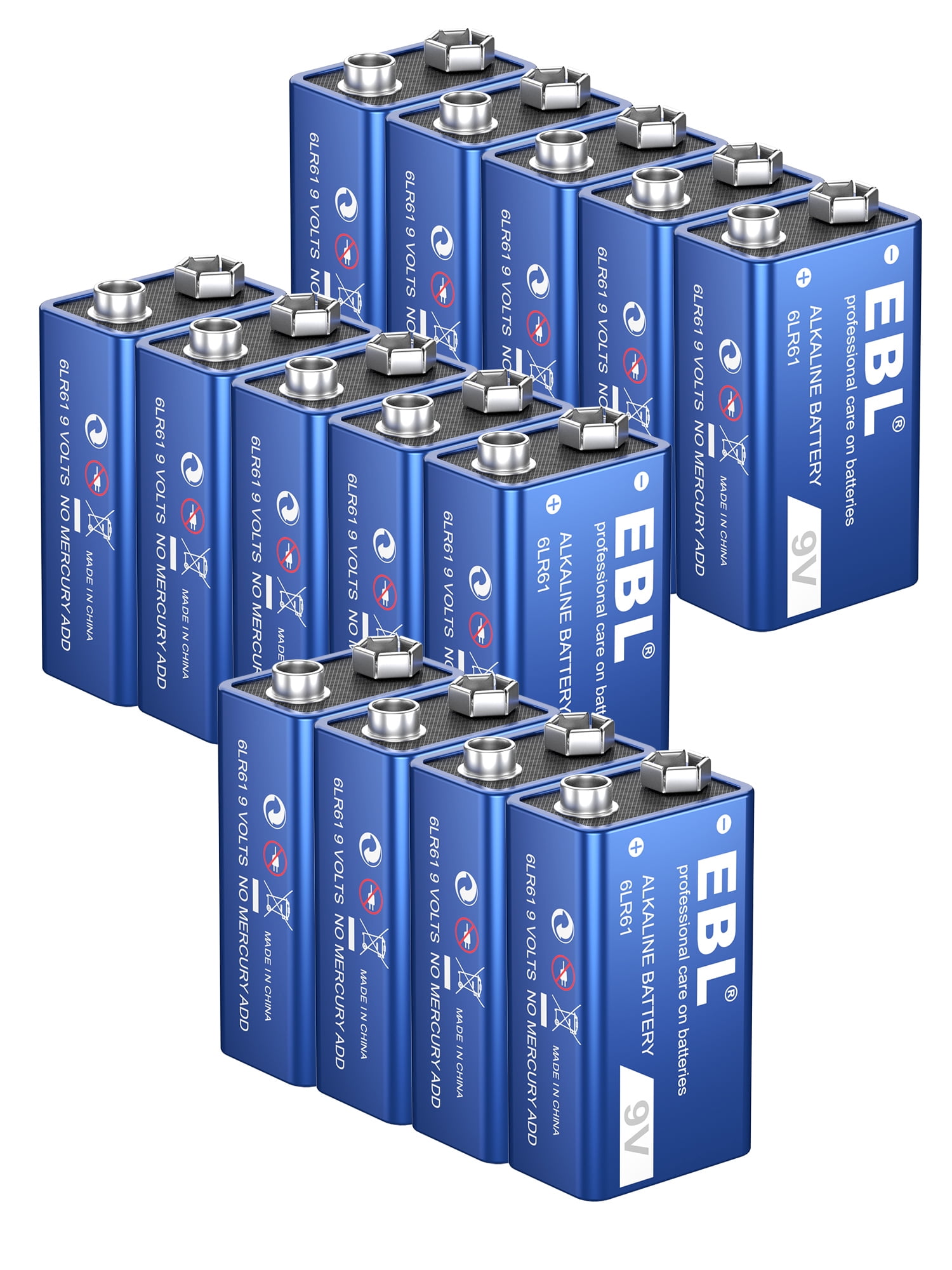 EBL 9V Alkaline Batteries Long Lasting and Leak Proof 9 Volt 6LR61 ...