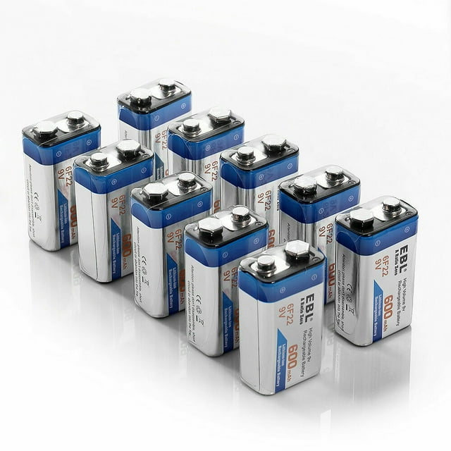 EBL 9V Rechargeable Batteries 9 Volt Lithium ion 600mAh Li-ion ...