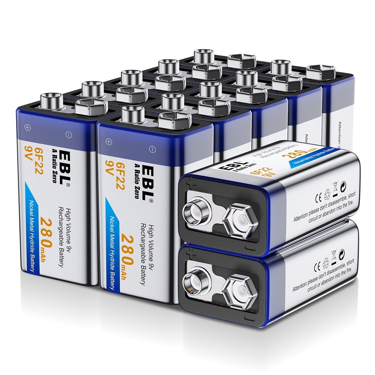EBL 9V Rechargeable Batteries NiMH 280mAh 9 Volt Battery 50Packs - Walmart.com