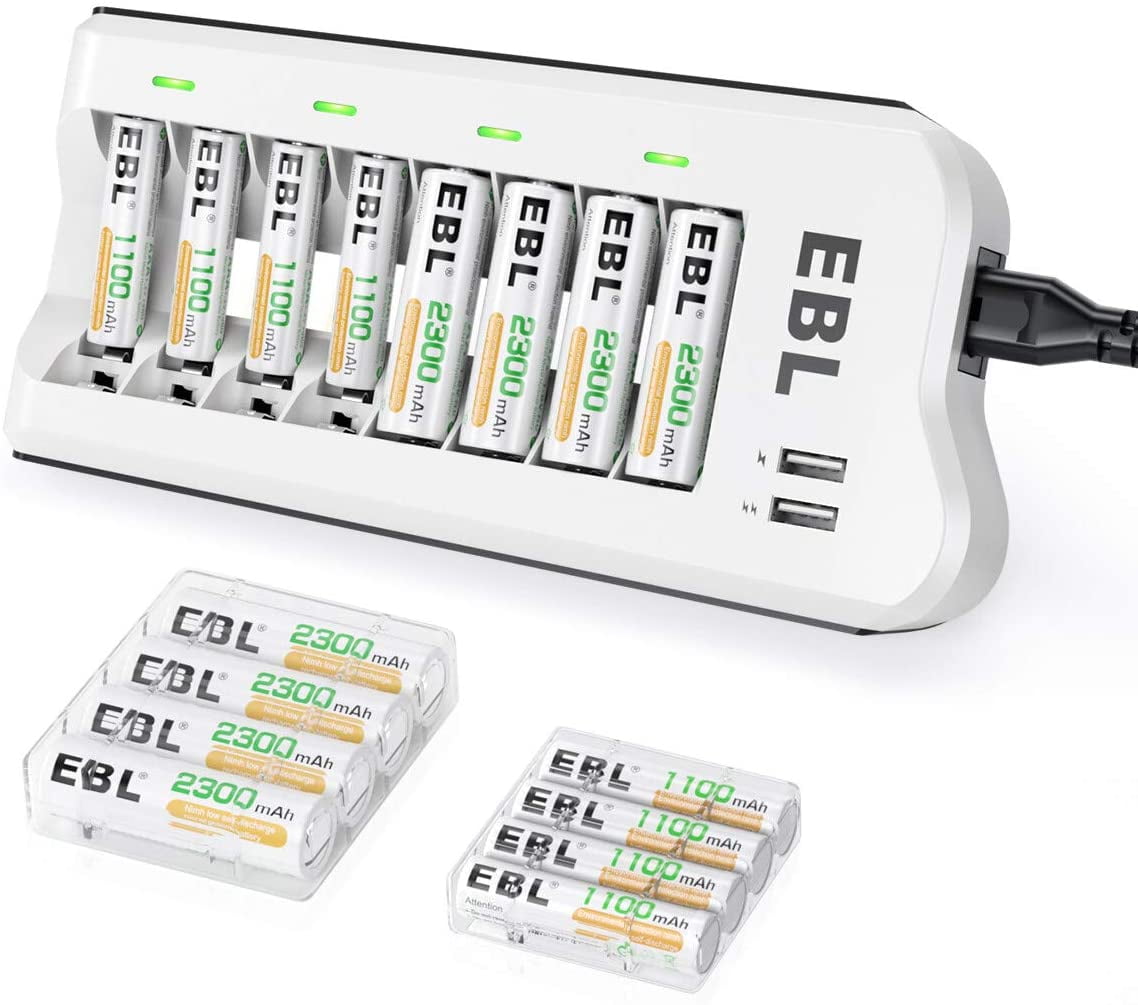 EBL AA 2300mAh (8 Pack) and AAA 1100mAh (8 Pack) Ni-MH Rechargeable ...