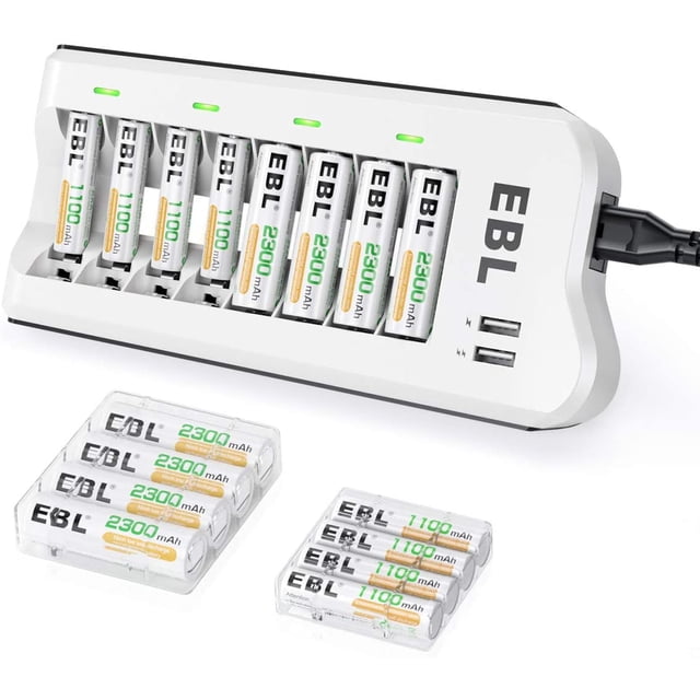 EBL AA 2300mAh (8 Pack) and AAA 1100mAh (8 Pack) Ni-MH Rechargeable ...