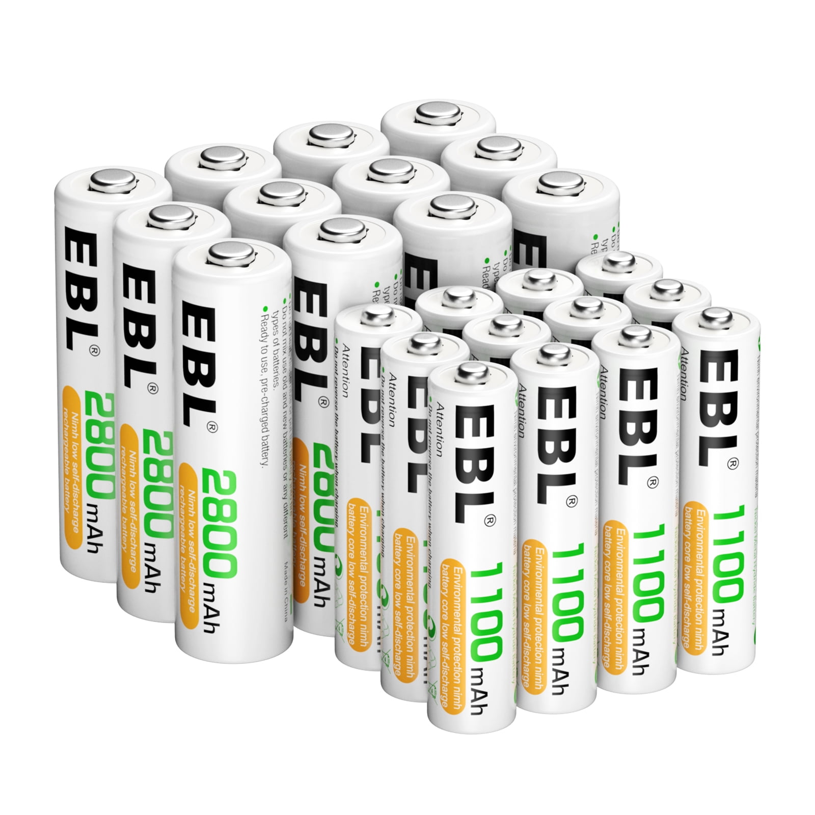 EBL Rechargeable Batteries (24 Pack) 2800mAh AA Batteries & 1100mAh AAA ...