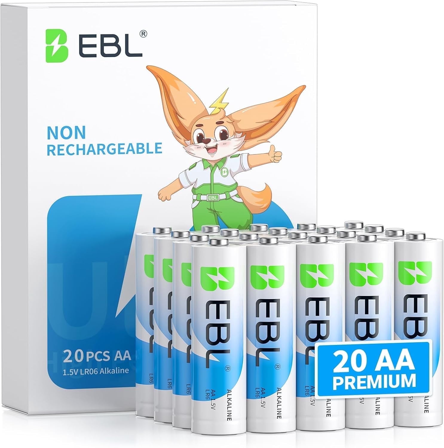 EBL AA Batteries 20 Pack 1.5V Alkaline Double A Batteries, Long-Lasting ...