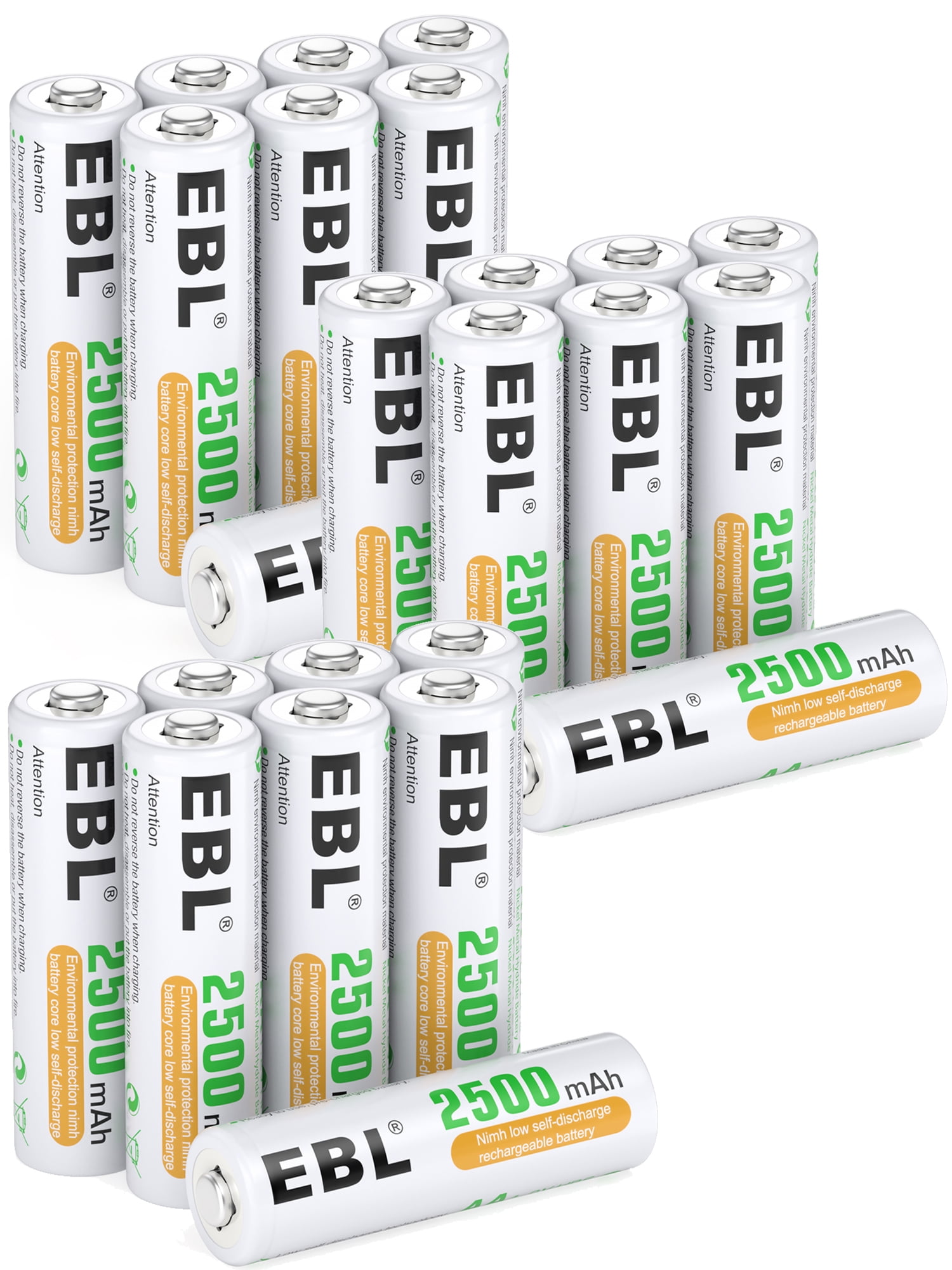 EBL AA Batteries Rechargeable 1.2V 2500mAh High Performance Pre-Charged ...