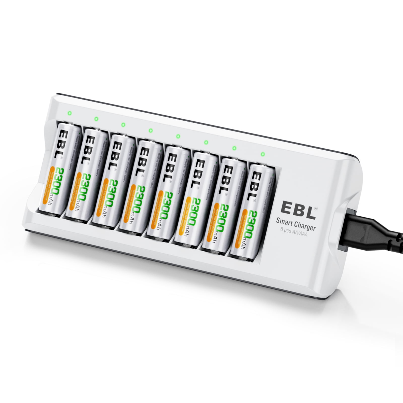 EBL AA Batteries Rechargeable (8 Pack) + 8 Bay Battery Charger for AA ...