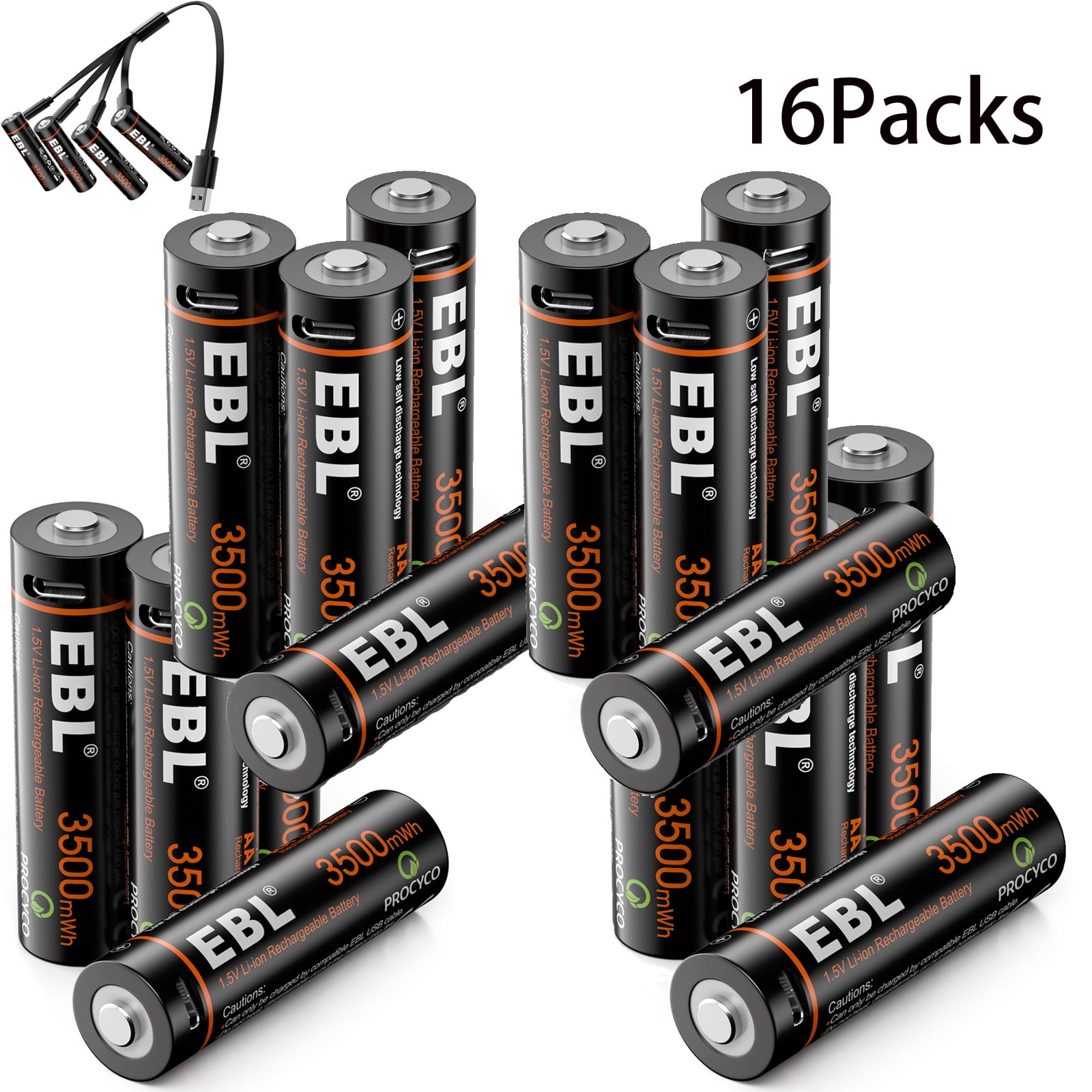 EBL AA Battery 1.5V AA Lithium ion Batteries 3500mWh High Capacity with ...