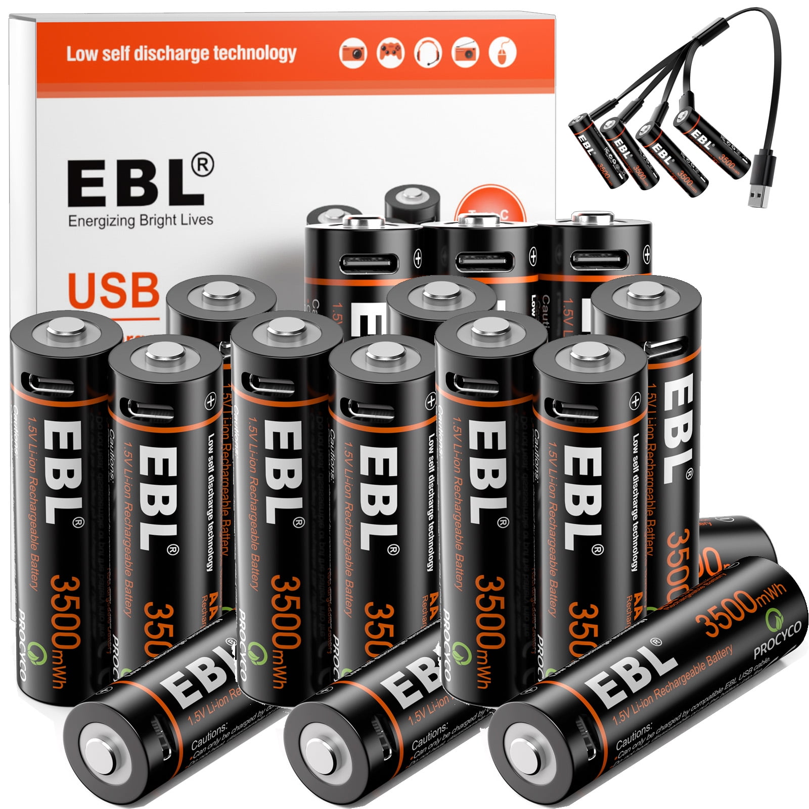 EBL AA Battery 1.5V AA Lithium ion Batteries 3500mWh with Micro USB ...