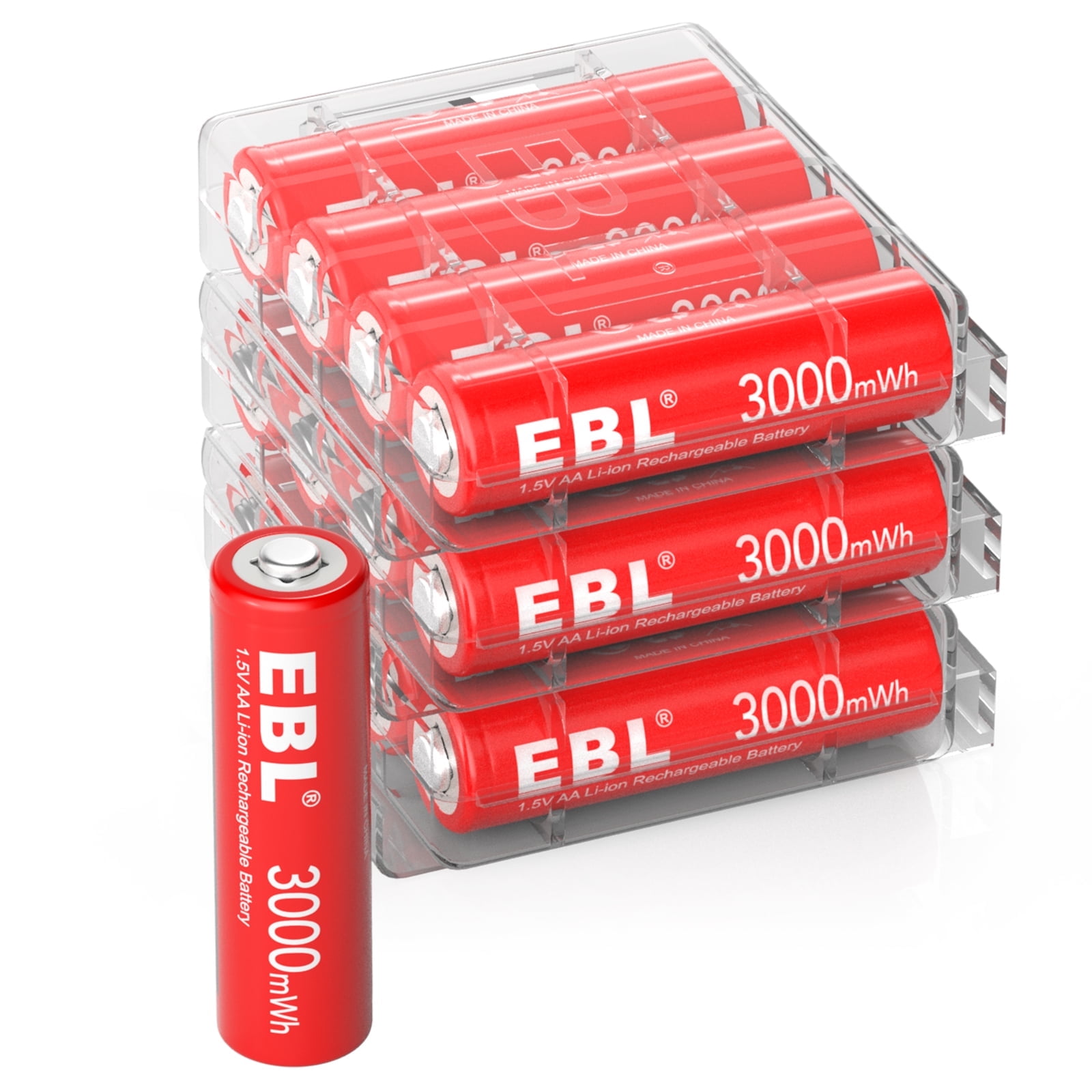 EBL AA Lithium Batteries, 1.5V 3000mWh Rechargeable AA Batteries Double A Battery 12 Pack ...