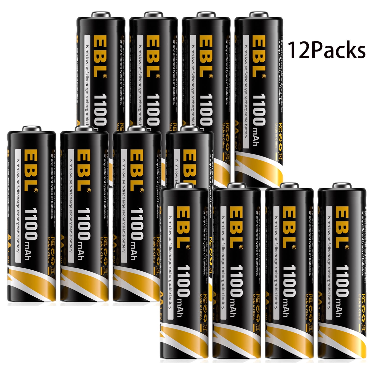 EBL AA Rechargeable Batteries, 1.2V 1100mAh High Capacity Ni-CD AA ...