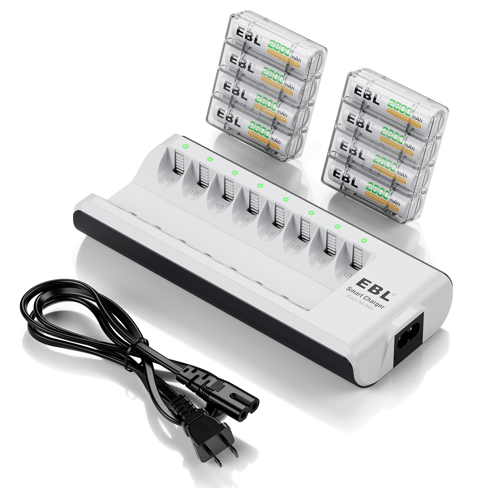 EBL AA Rechargeable Batteries 2800mAh (8 Pack) + Battery Charger for Ni ...