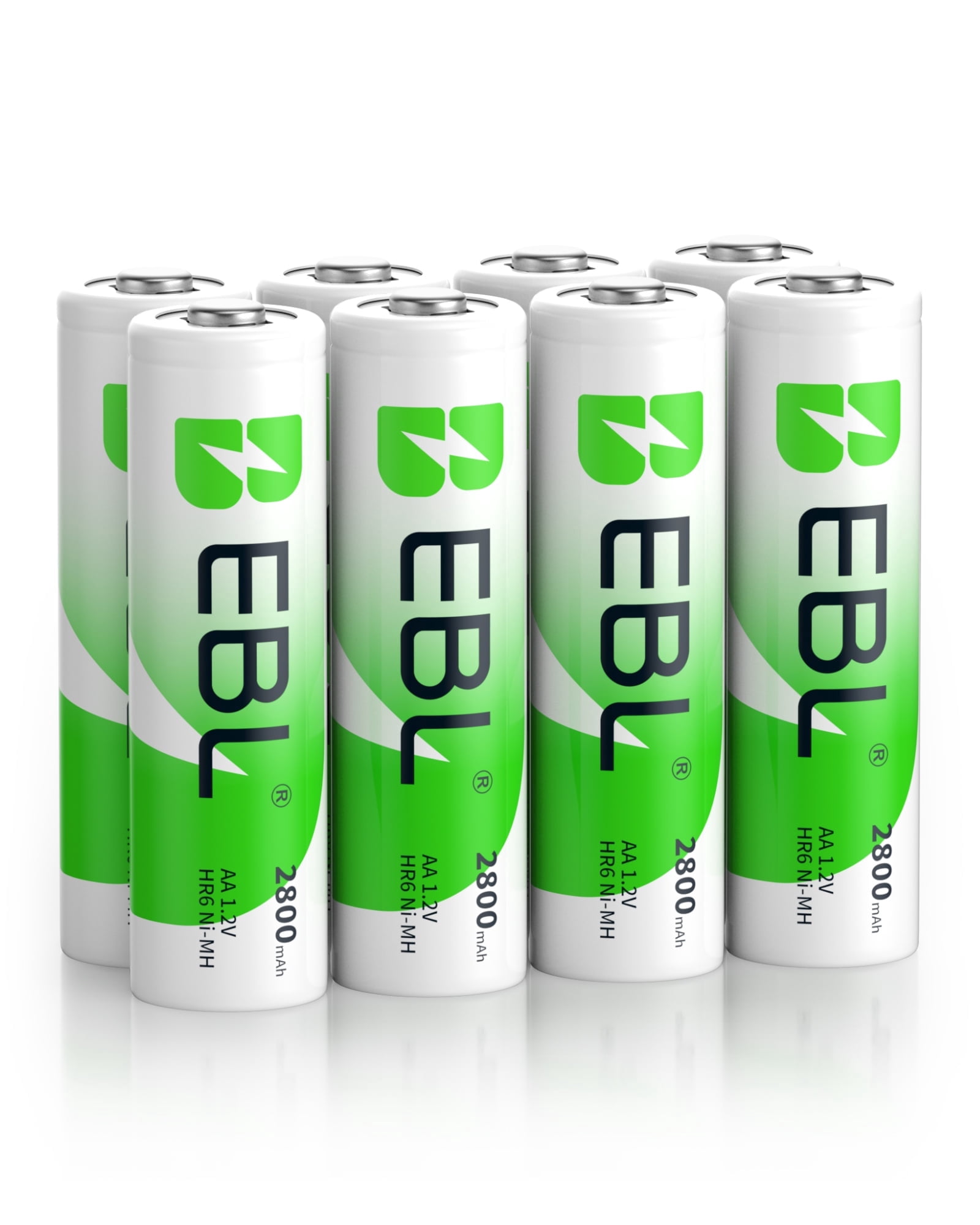 EBL AA Rechargeable Batteries 2800mAh, Precharged, Long-Lasting, NiMH ...