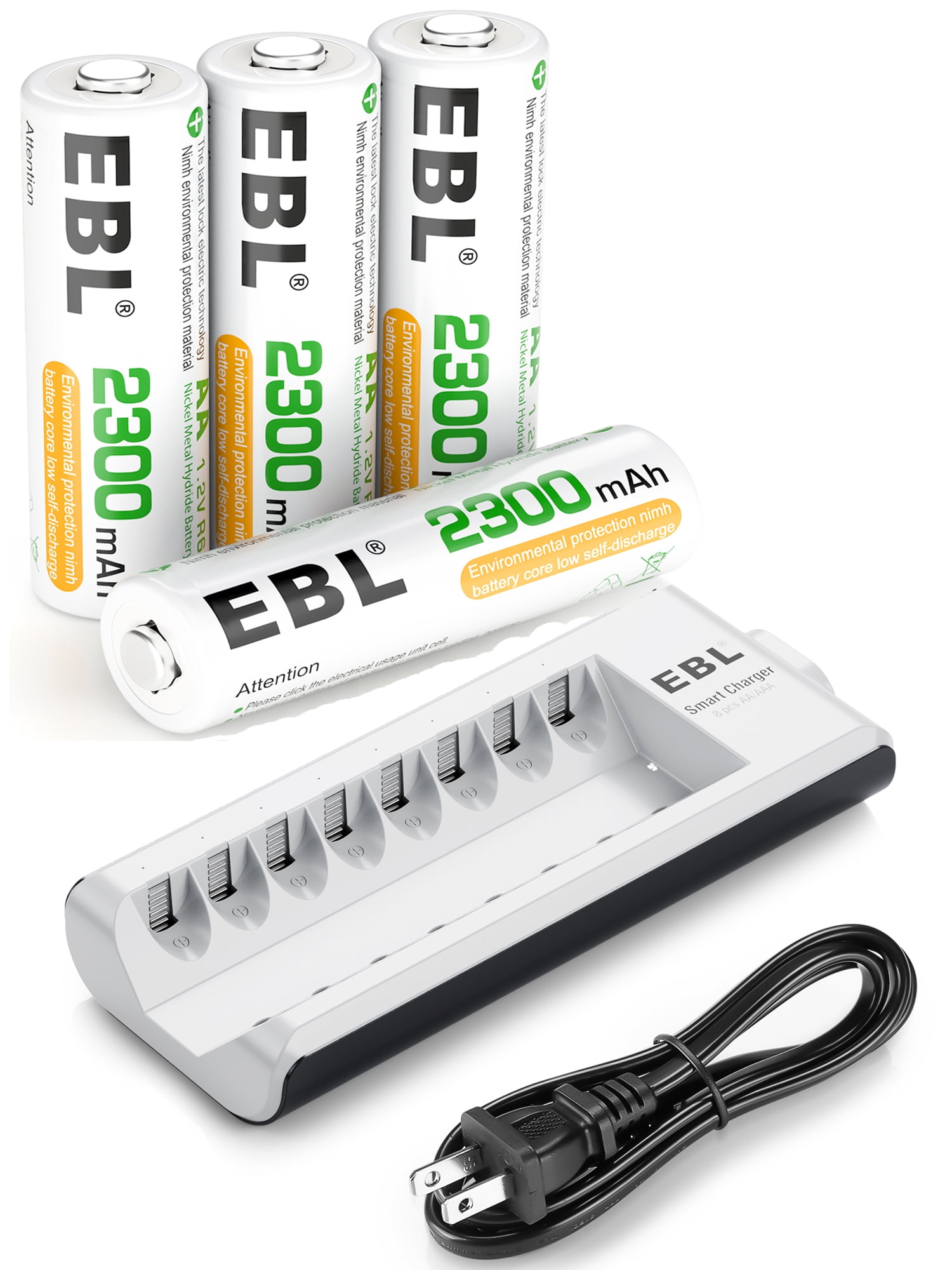 EBL AA Rechargeable Batteries (4 Pack) + 8 Bay Battery Charger ...