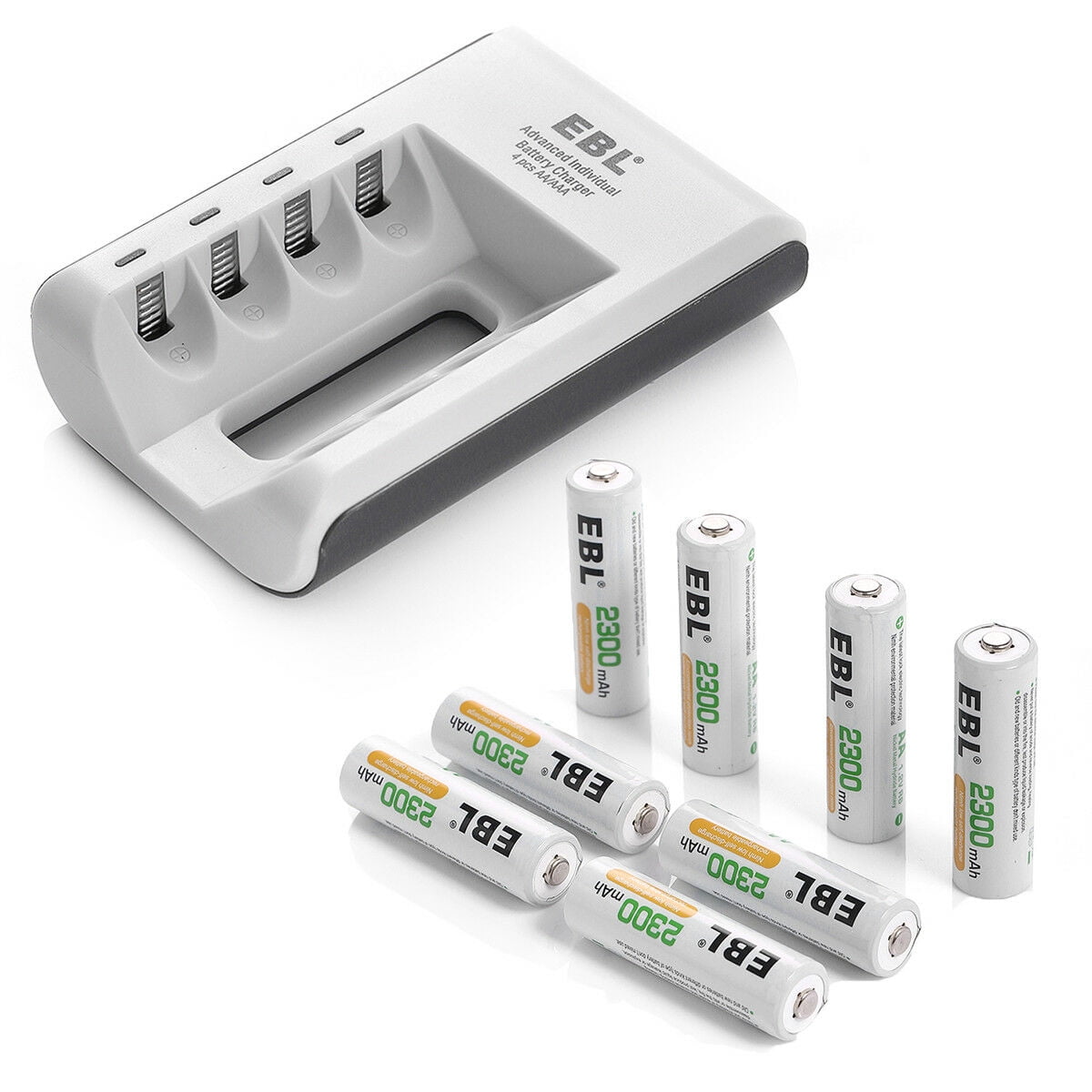 EBL AA Rechargeable Batteries NiMh 2300mAh (8 Packs) with Individual ...