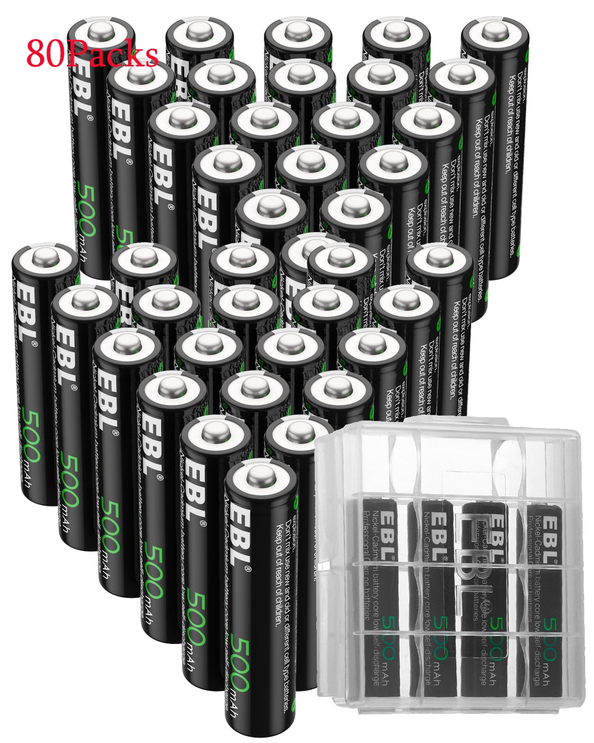 EBL AAA Batteries (80 Pack) Triple A Rechargeable Batteries , 1.2V Nicd ...