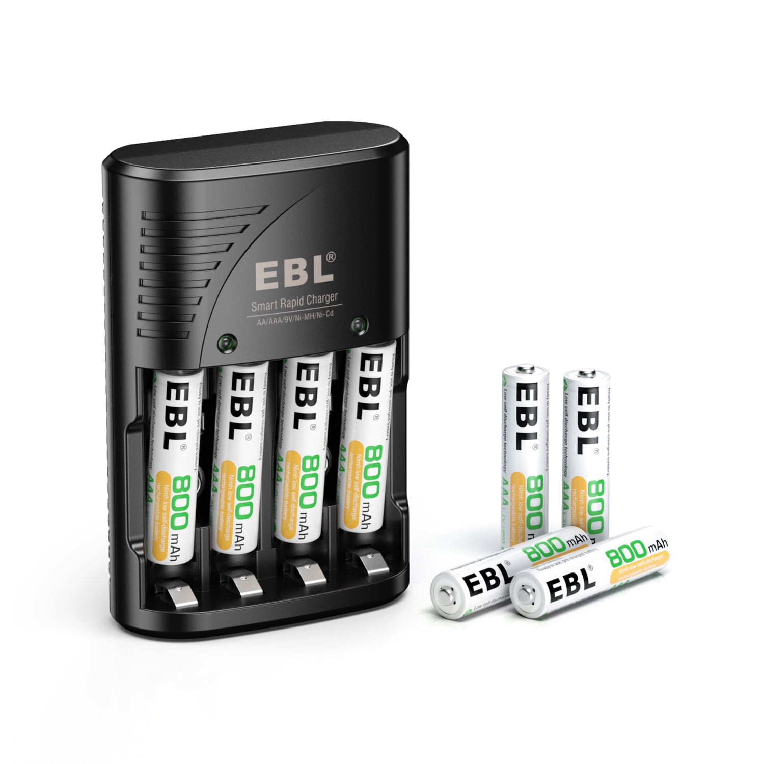 EBL AAA Batteries Nimh Rechargeable Battery (8 Pack) 800mAh with Smart 8-Slot Battery Charger ...