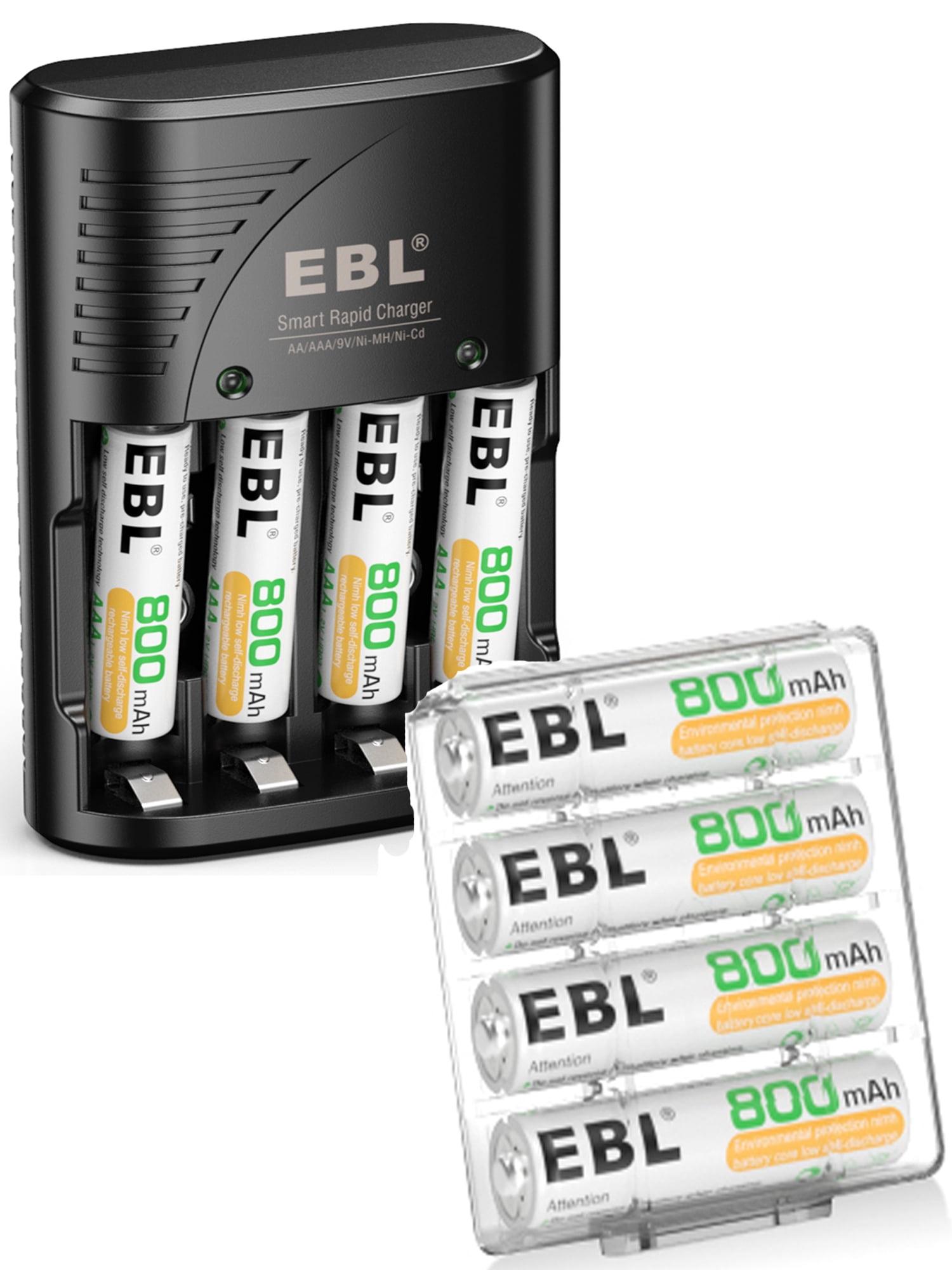 EBL Rechargeable AAA Batteries (8 Pack), Nimh, Triple a Batteries with Smart Battery Charger ...