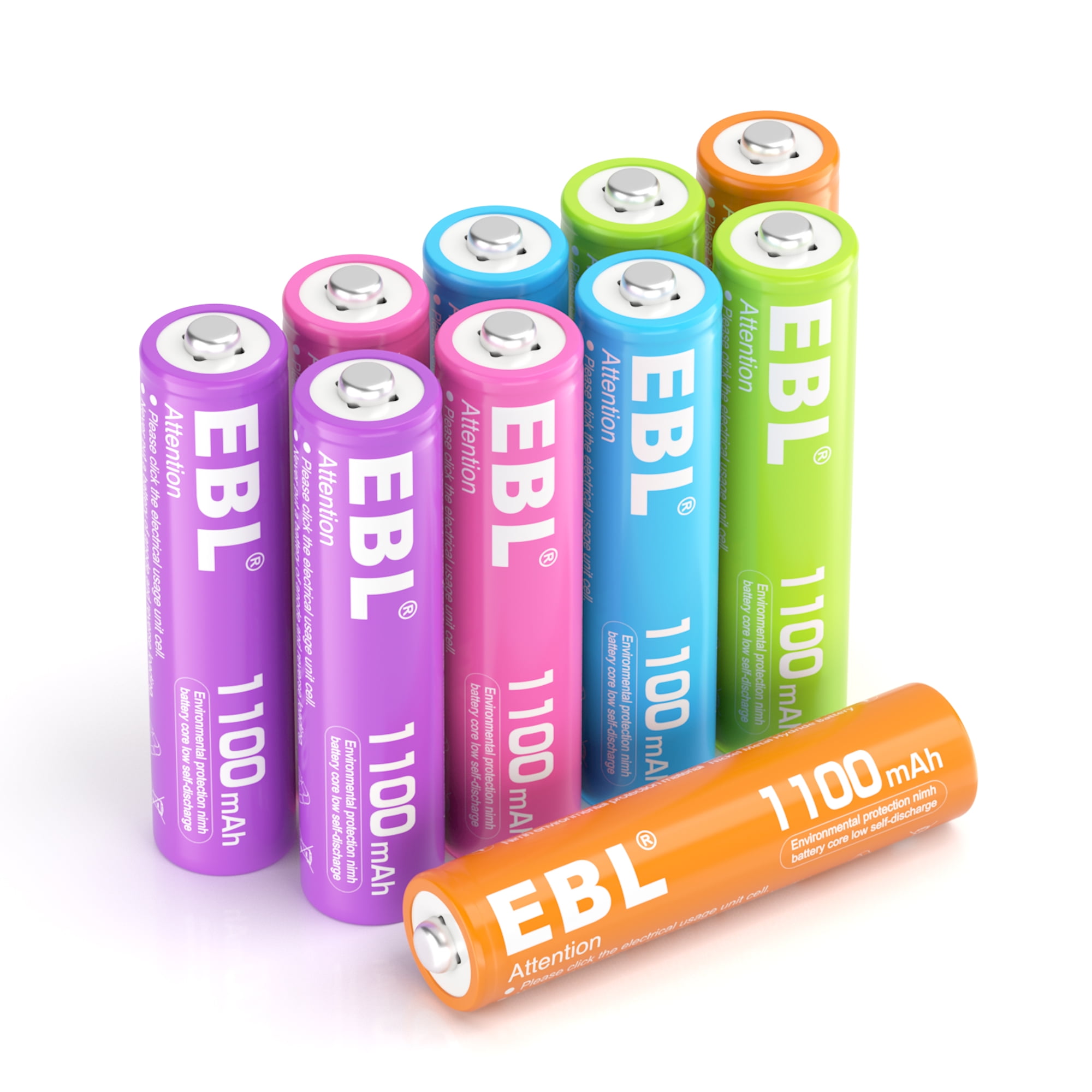 EBL AAA Rechargeable Batteries 1100mAh 10-Pack New Rainbow Deep Cycle ...
