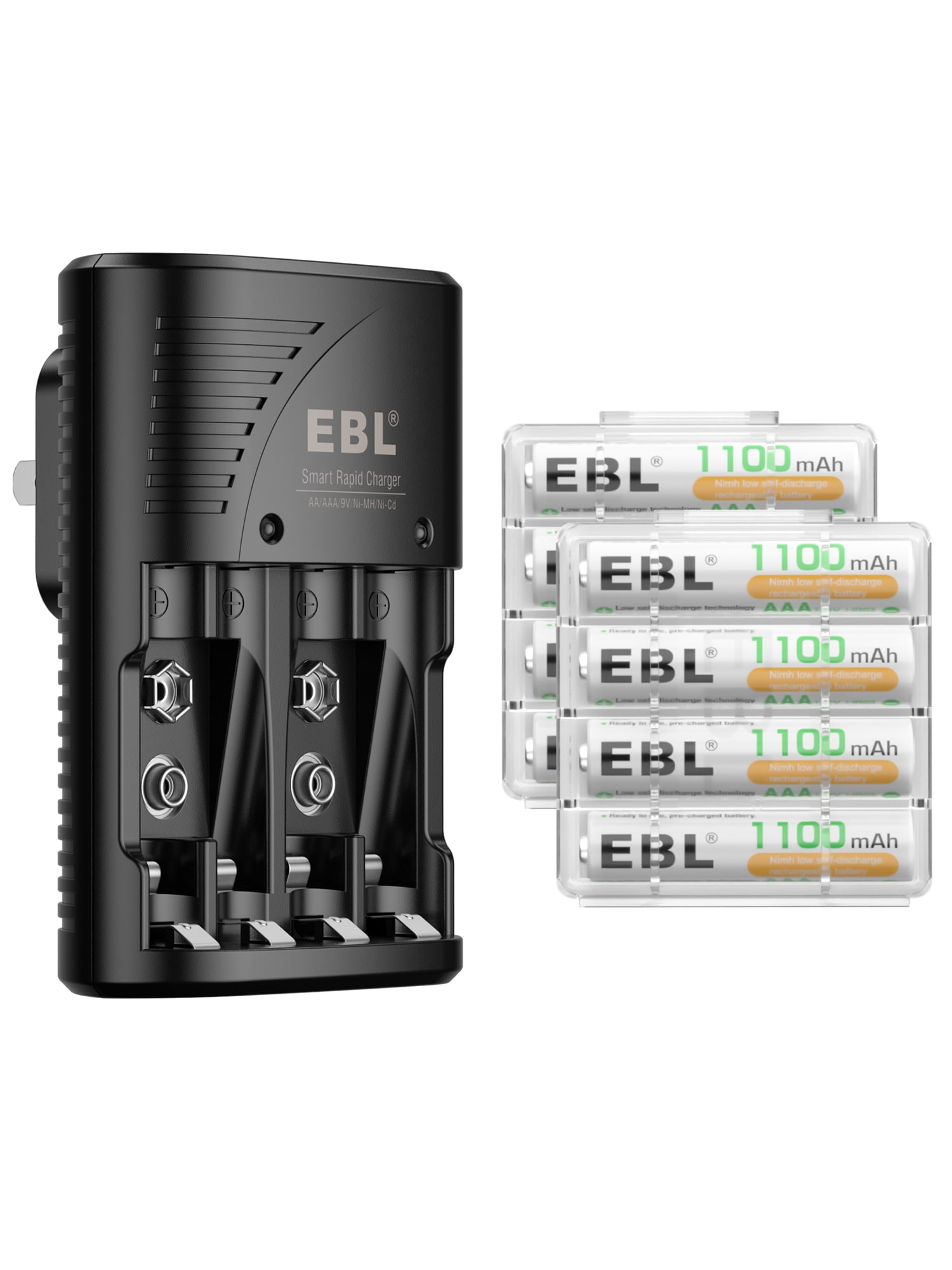 EBL 8-Packs AAA Rechargeable Batteries 1100mAh and Smart Battery ...