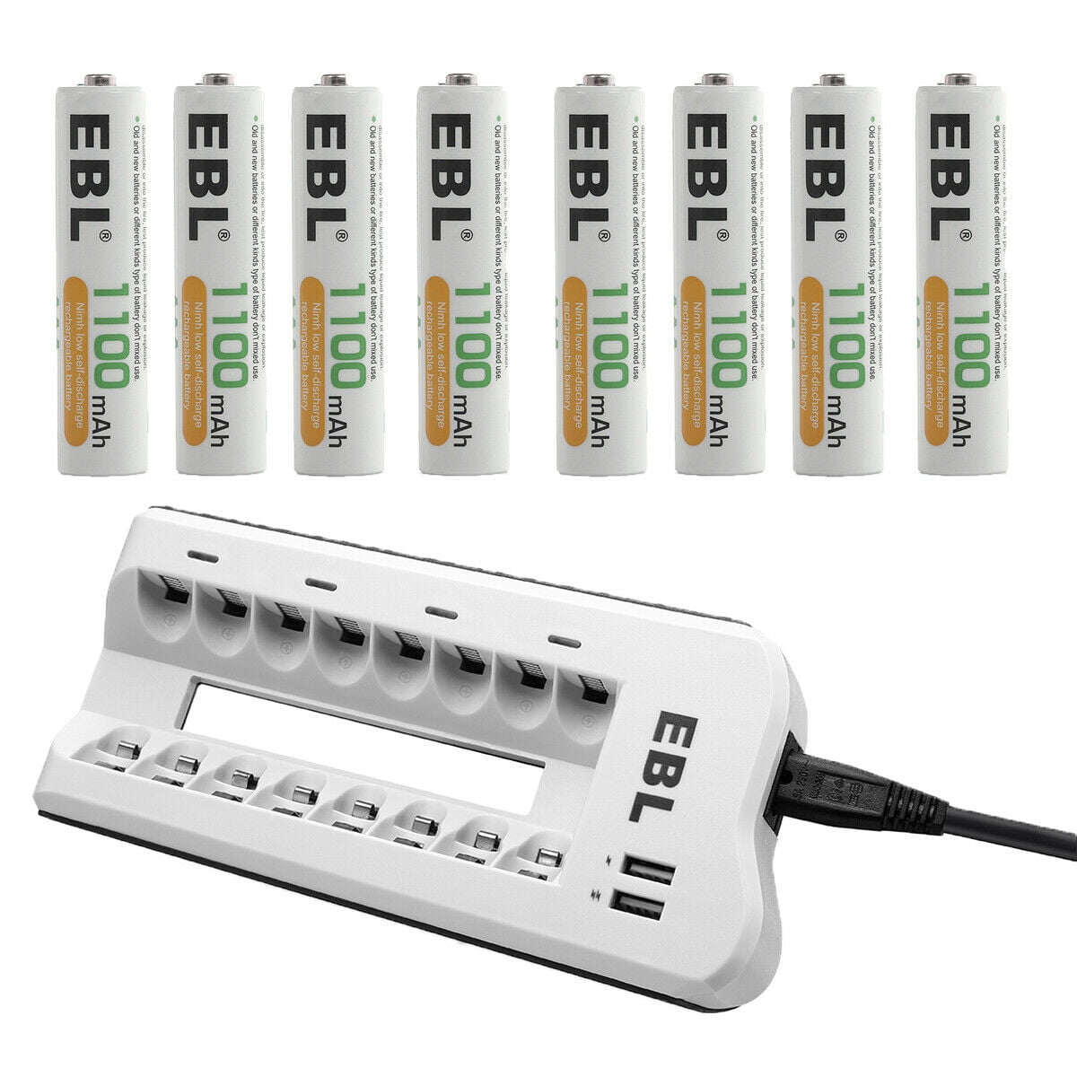 EBL AAA Rechargeable Batteries 1100mAh (8-Pack) + 8 Bay Battery Charger for AA AAA Ni-MH Ni-CD ...