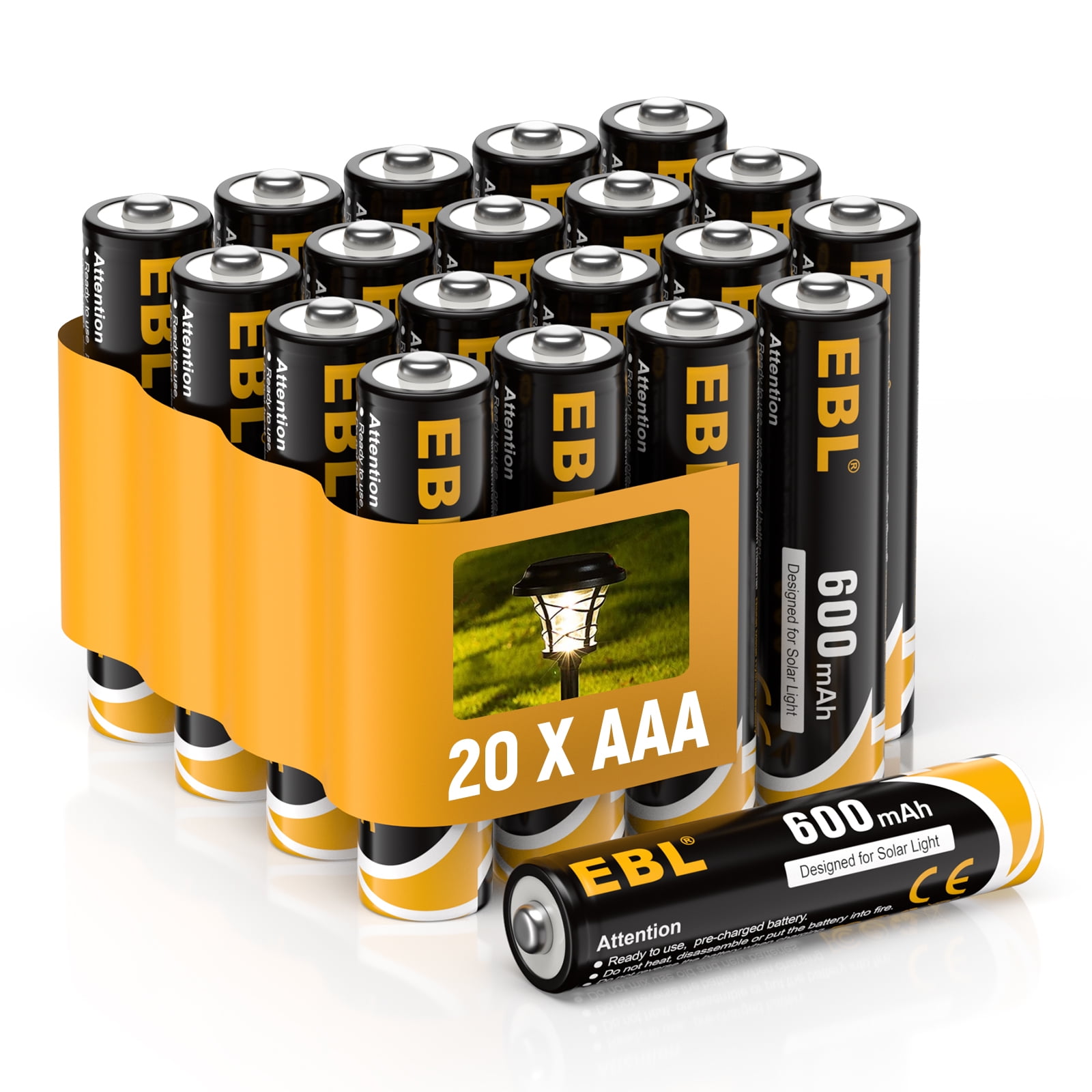 EBL AAA Rechargeable Ni-CD Batteries, 1.2V 500mAh, for Solar Lights ...