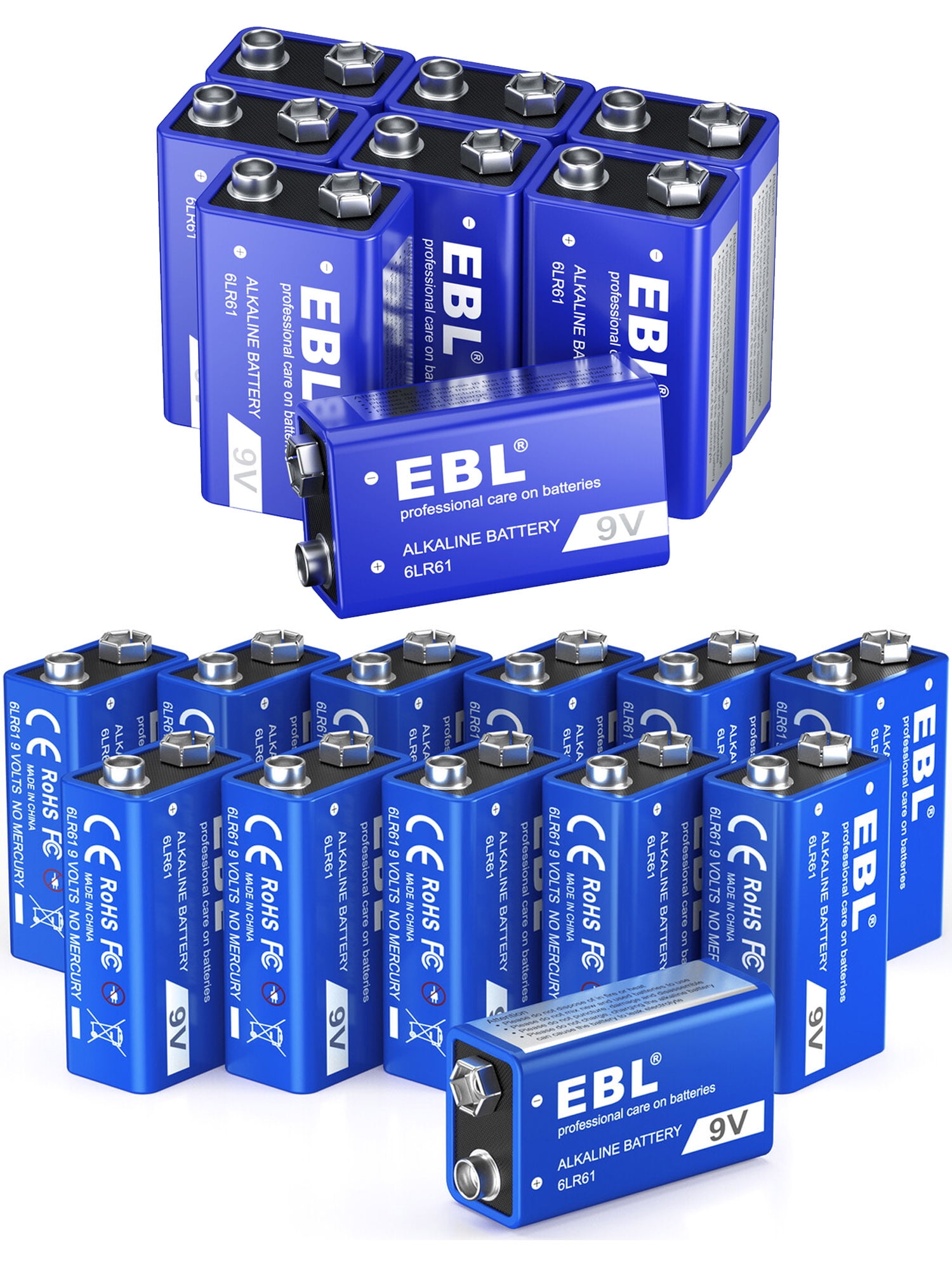 EBL Alkaline 9V Batteries (20 Pack), Long Lasting 9 Volt Battery ...