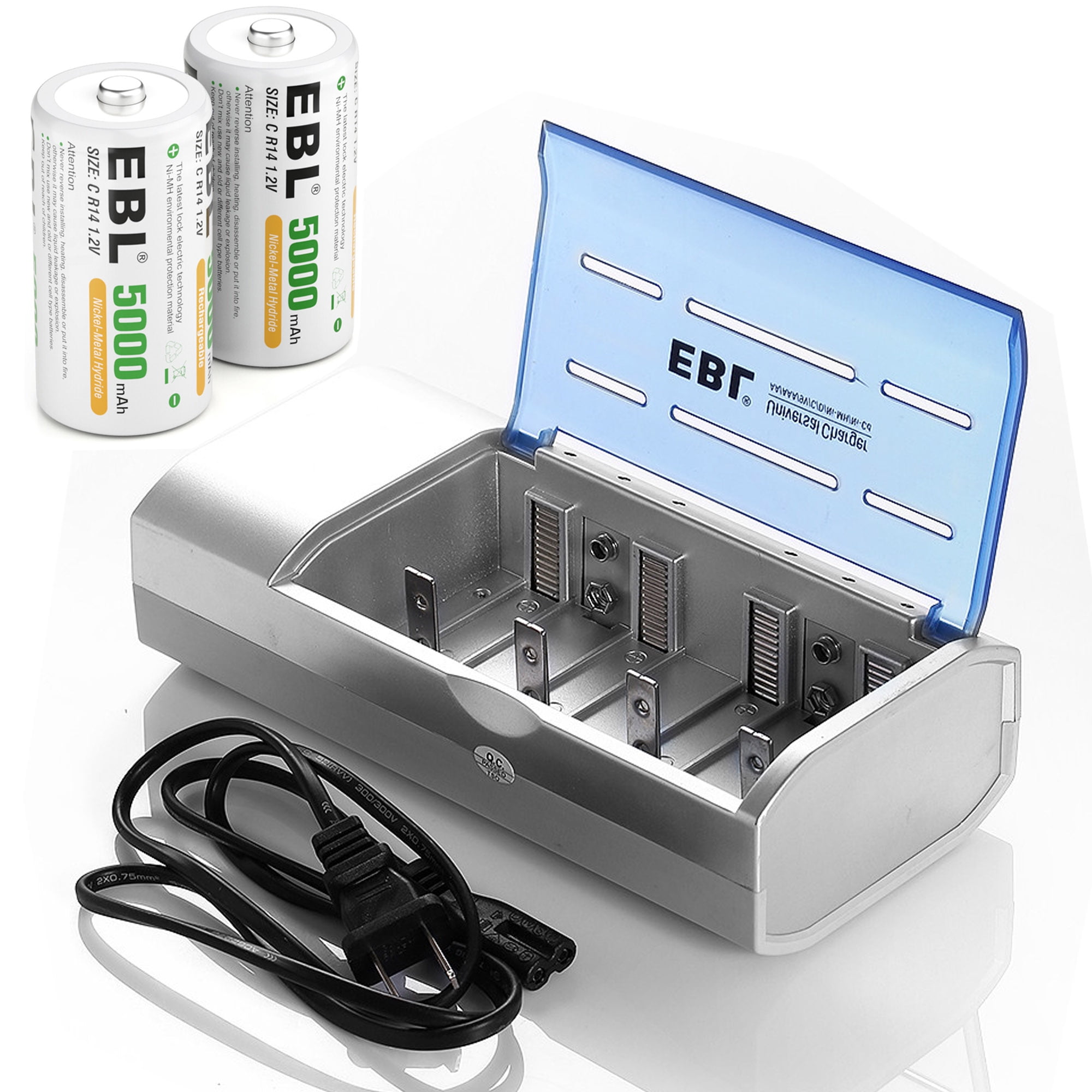 EBL Battery Charger For AA AAA 9V Ni-MH Ni-CD C D Size Batteries with ...